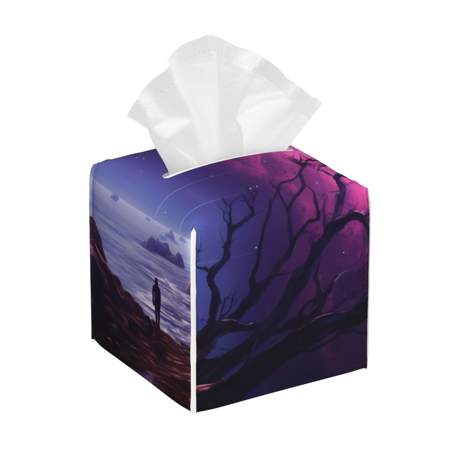 Gaeub Purple Moon Tree Night Sky Print Leather Tissue Box Cover Square ...