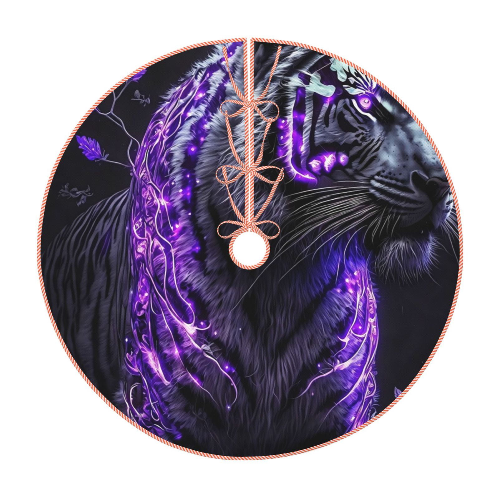 Gaeub Purple Plant White Tiger Print Christmas Tree Skirt,Christmas ...