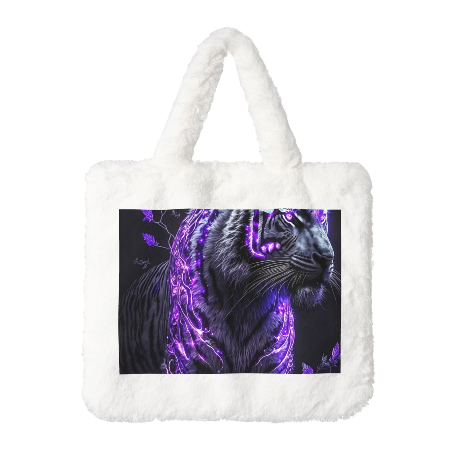 Gaeub Purple Plant White Tiger Printed Plush Underarm Bag, Ladies ...