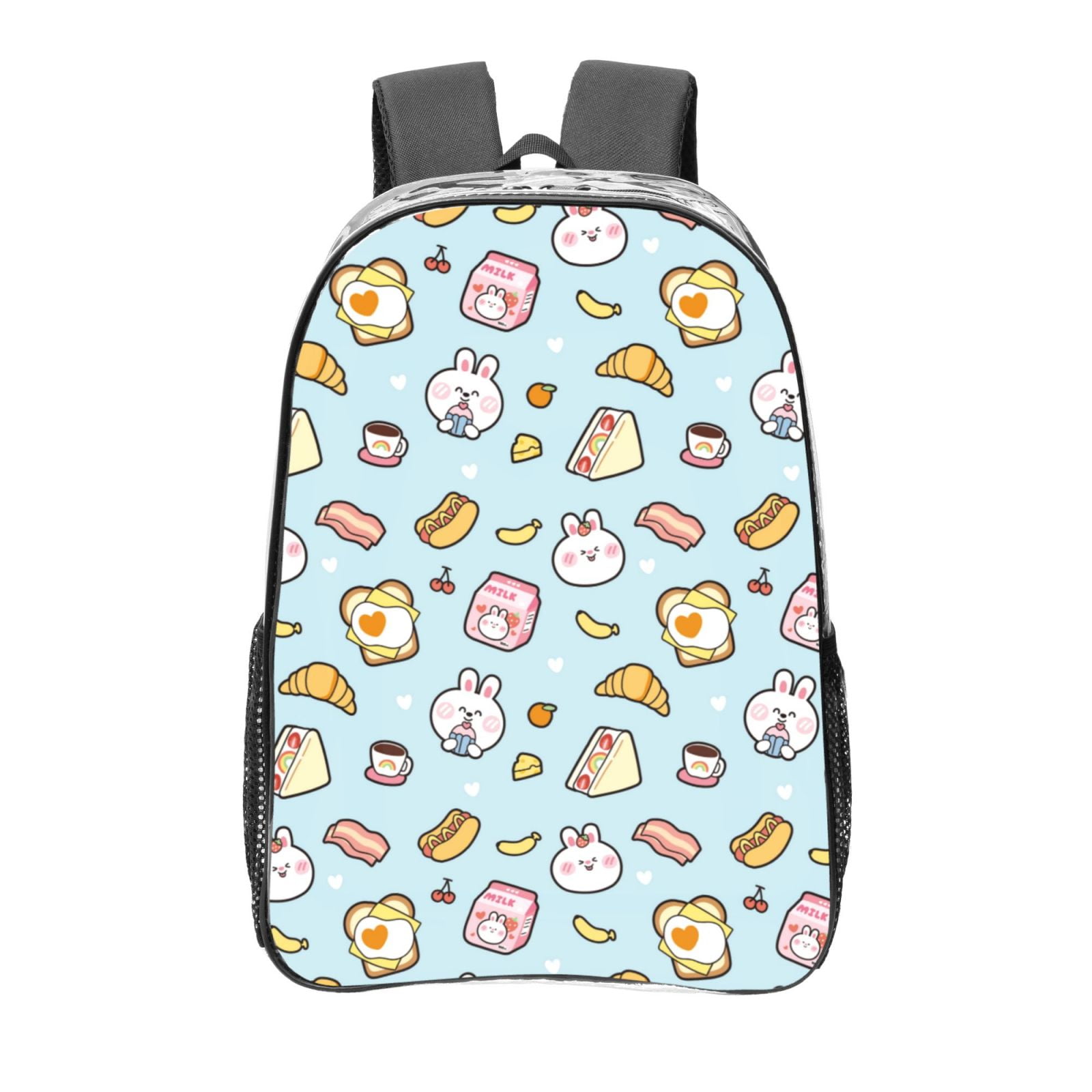 Gaeub Rabbit Burger Coffee Print Clear Backpack ,Clear Transparent Backpack, PVC Bag with Side ...