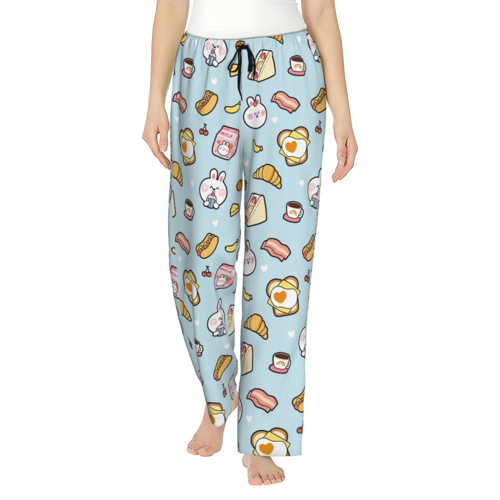Gaeub Rabbit Burger Coffee Soft Pajama Pants for Women, Wide Leg Comfy ...