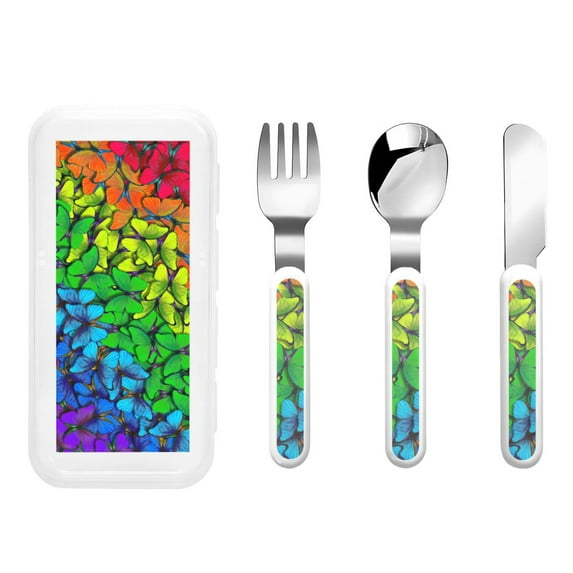 Gaeub Rainbow Butterflies Print 3-Piece Children Knife Spoon Fork Set ...