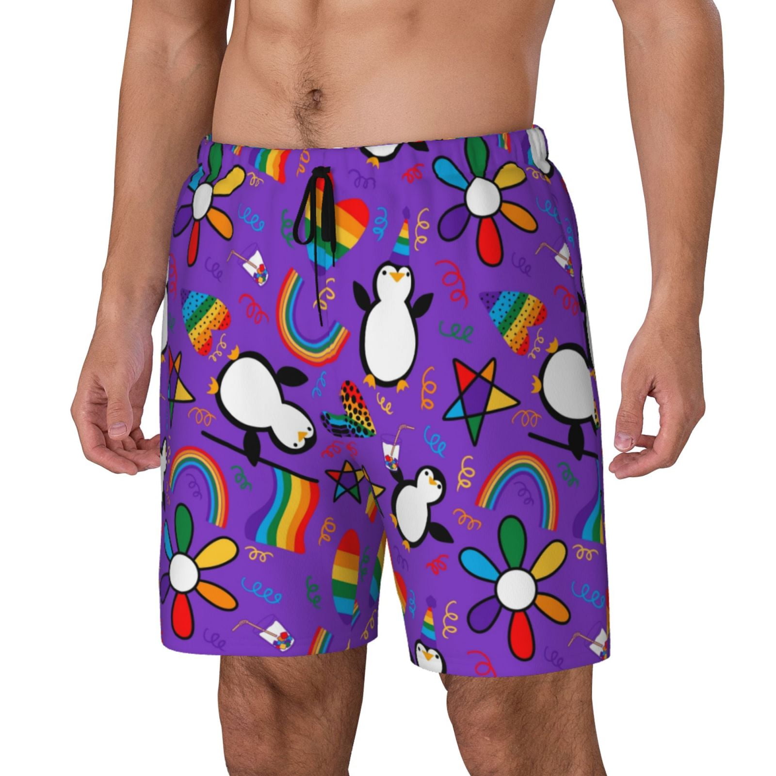 Gaeub Rainbow Lgbt Penguin Print Mens Swim Trunks with Compression ...