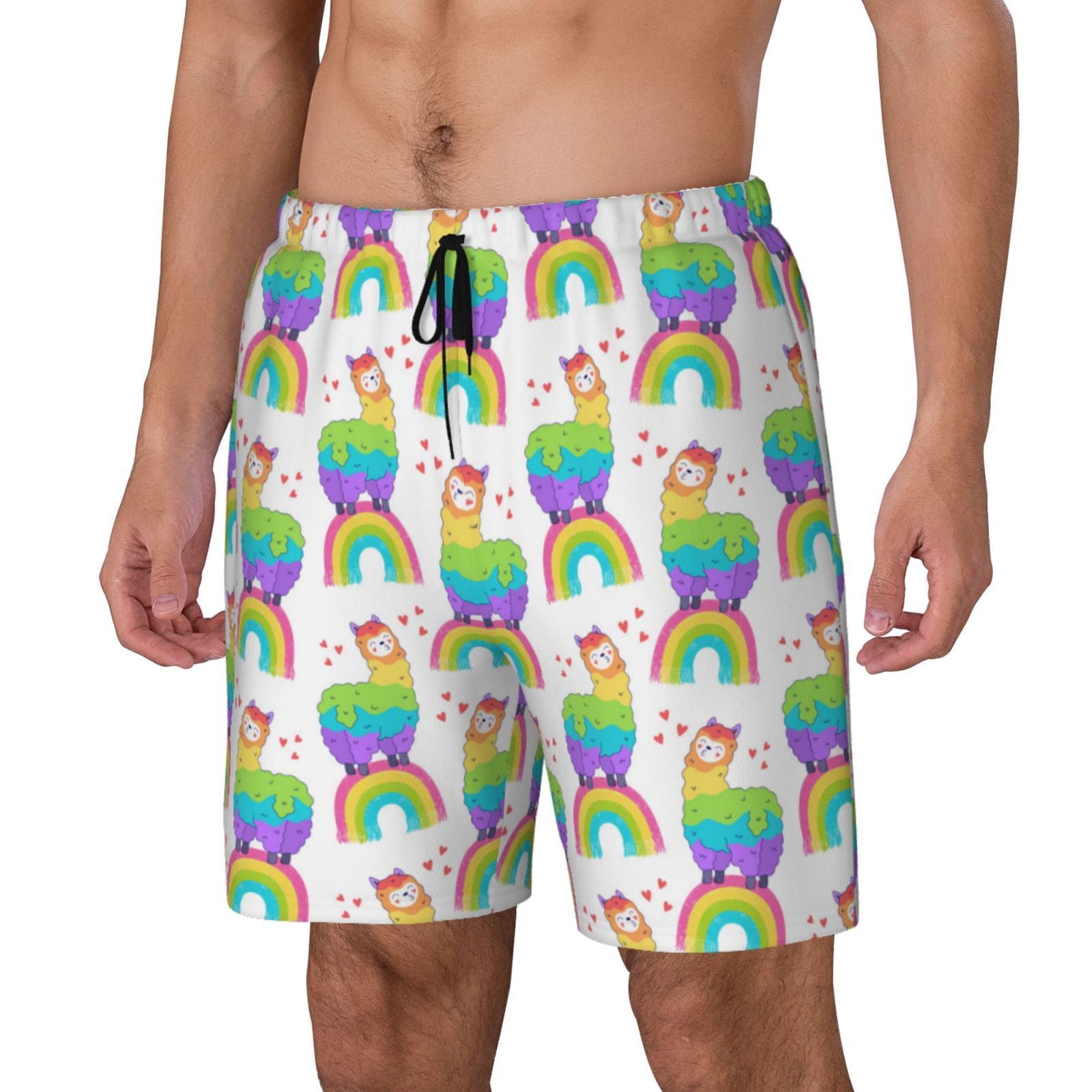 Gaeub Rainbow Llama Print Mens Swim Trunks with Compression Liner,Board ...