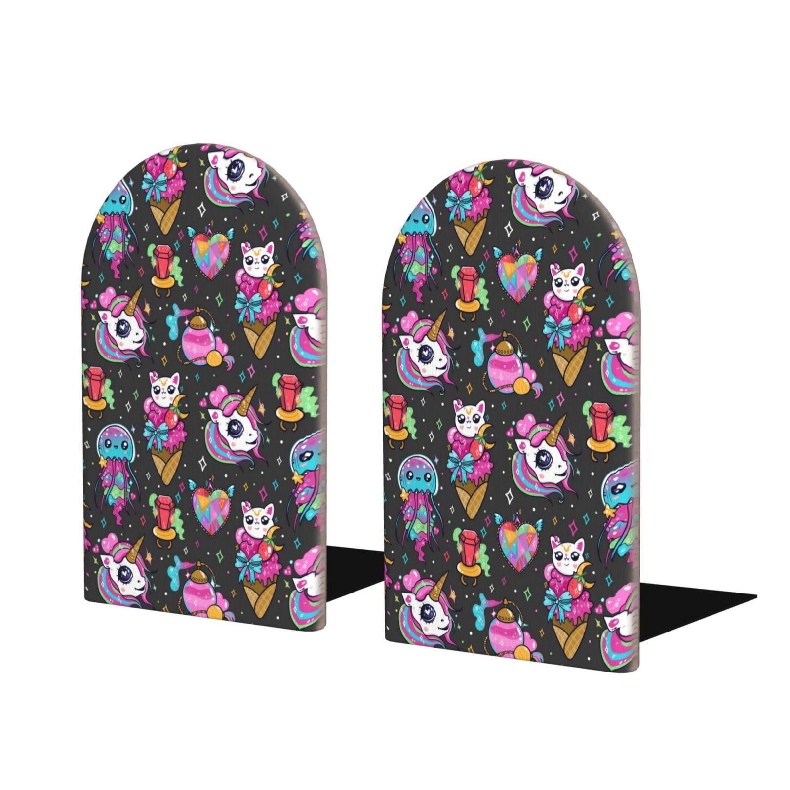 Gaeub Rainbow Unicorn And Cat Icecream Wood Bookends, Non-Slip Bookends ...
