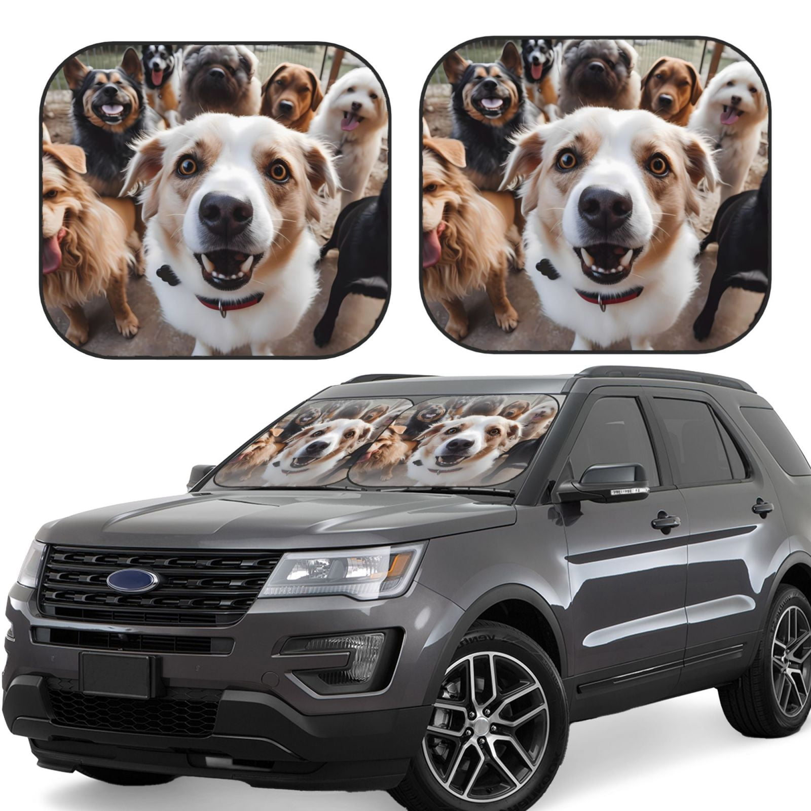Gaeub Realistic Cute Puppy Print 2-Piece Windshield Sun Shade,Foldable ...