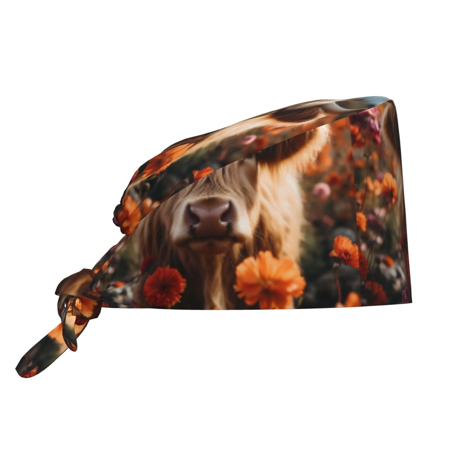 Gaeub Realistic Flower Cow Print Cleaning Working Cap,Unisex Scrub Cap ...
