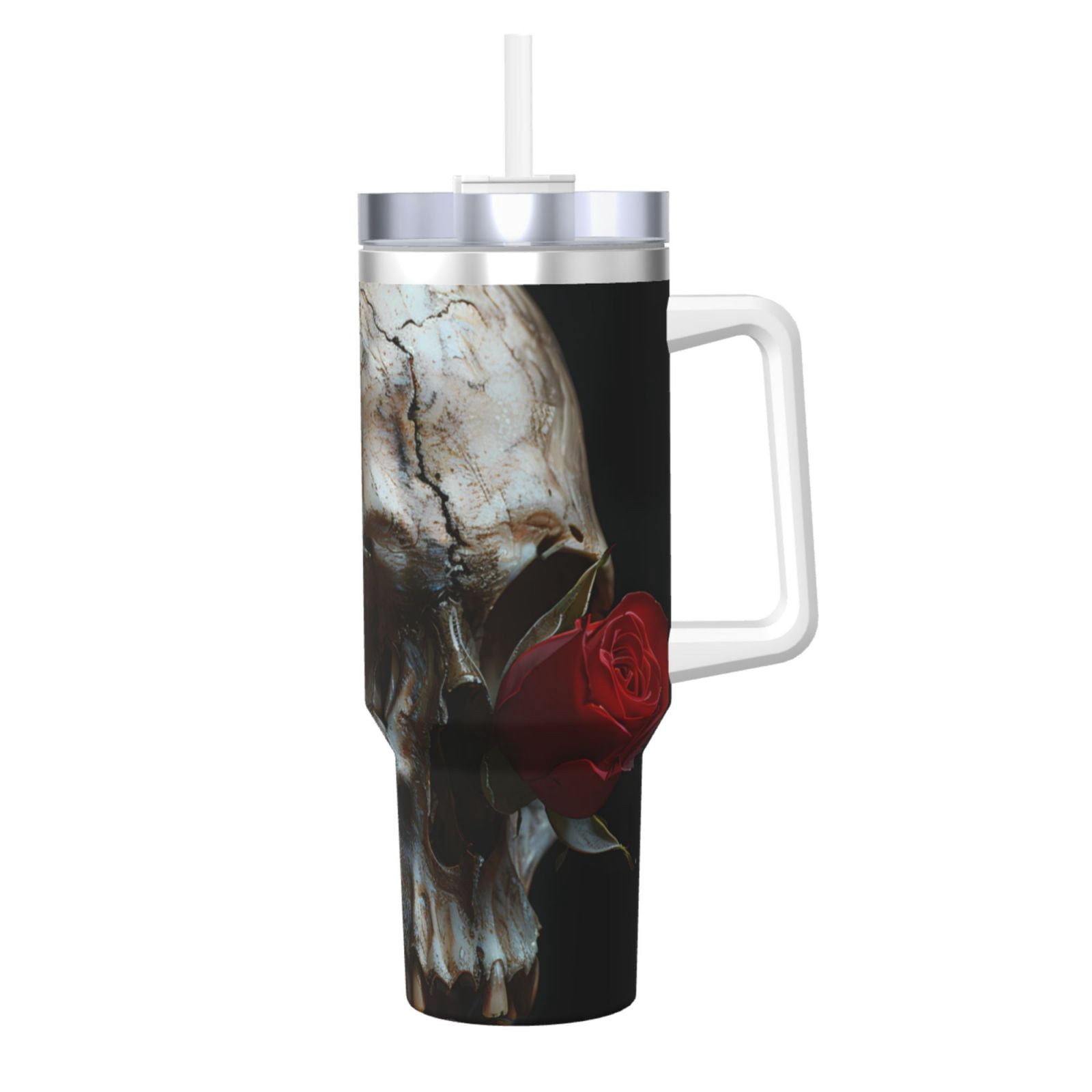Gaeub Realistic Rose Skull Print Stainless Steel Hot/Cold Coffee Cup ...