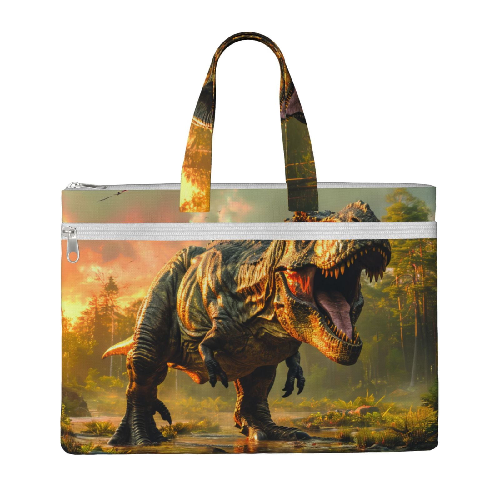 Gaeub Realistic Style Forest Dinosaur Print Canvas Tote File Bag,Laptop ...