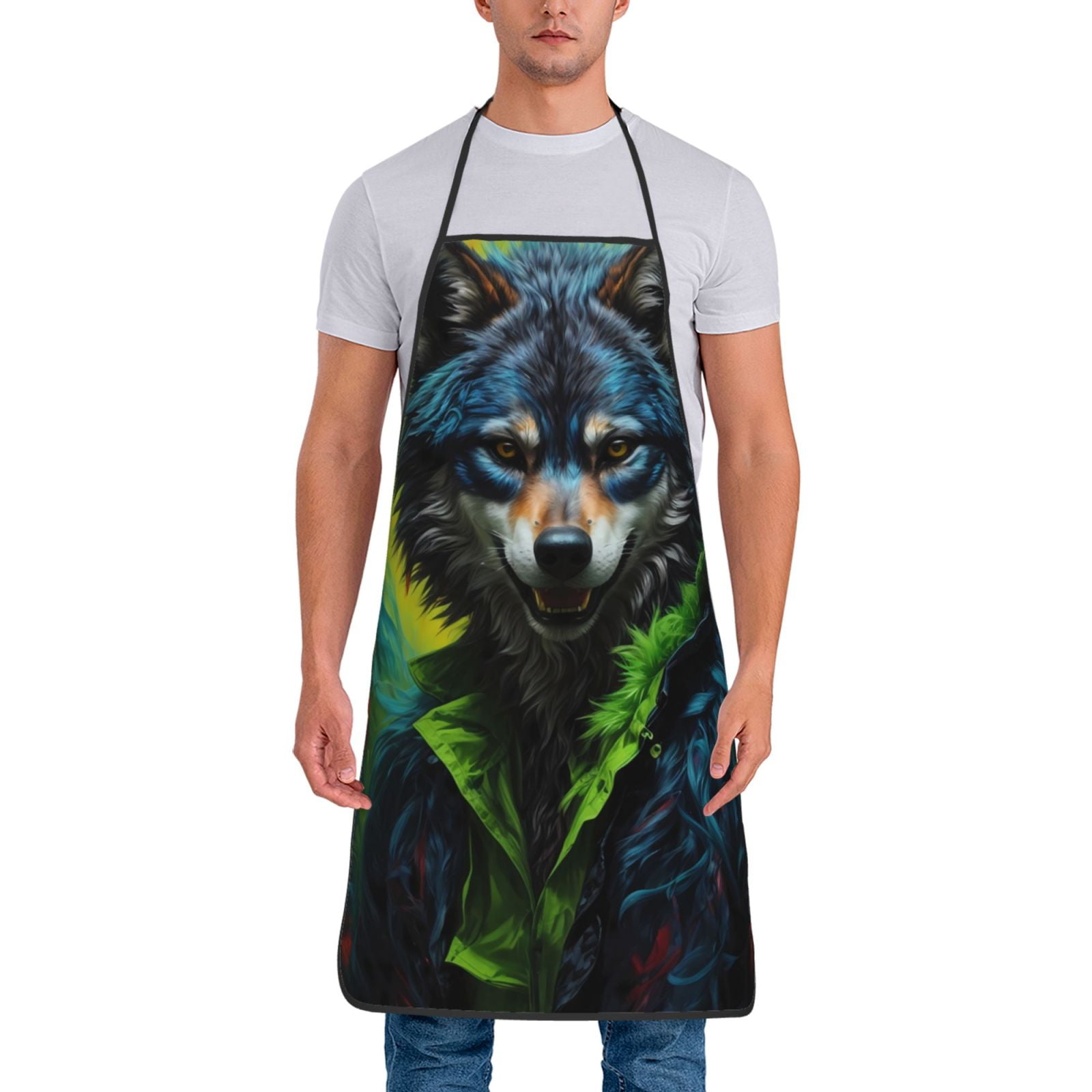 Gaeub Realistic Style Wolf Warrior Print Apron for Men and Women ...