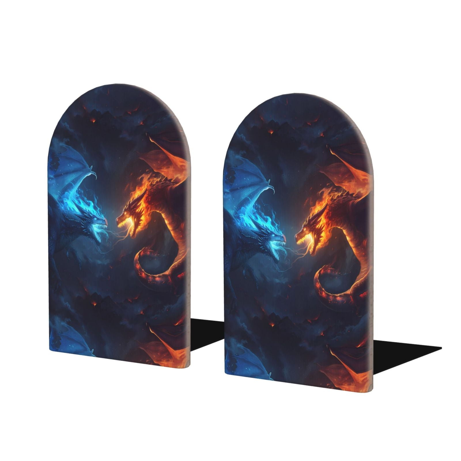 Gaeub Red And Blue Fire Dragon C Wood Bookends, Non-Slip Bookends ...