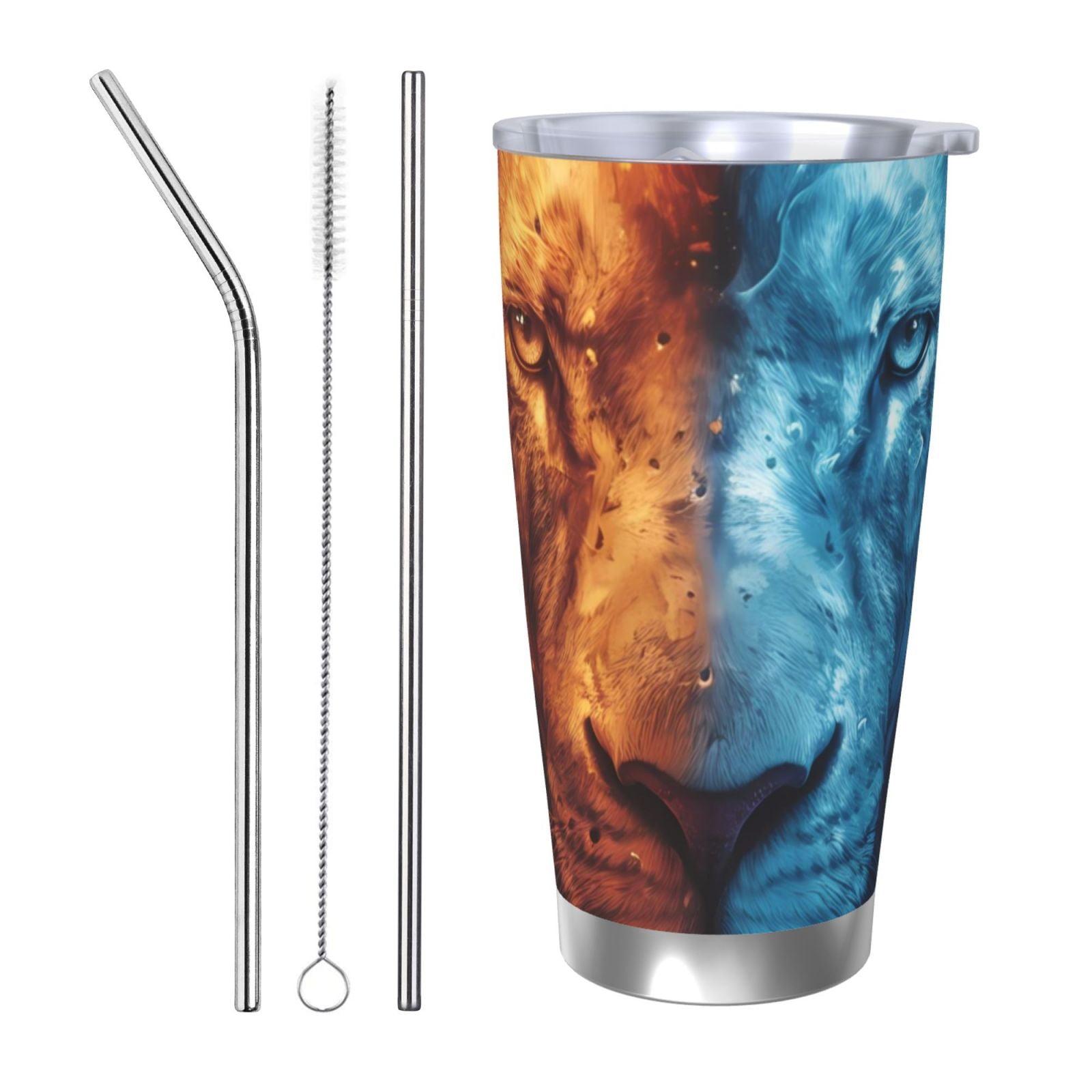 Gaeub Red And Blue Fire Lion Print 20-Ounce Stainless Steel Car Cup ...
