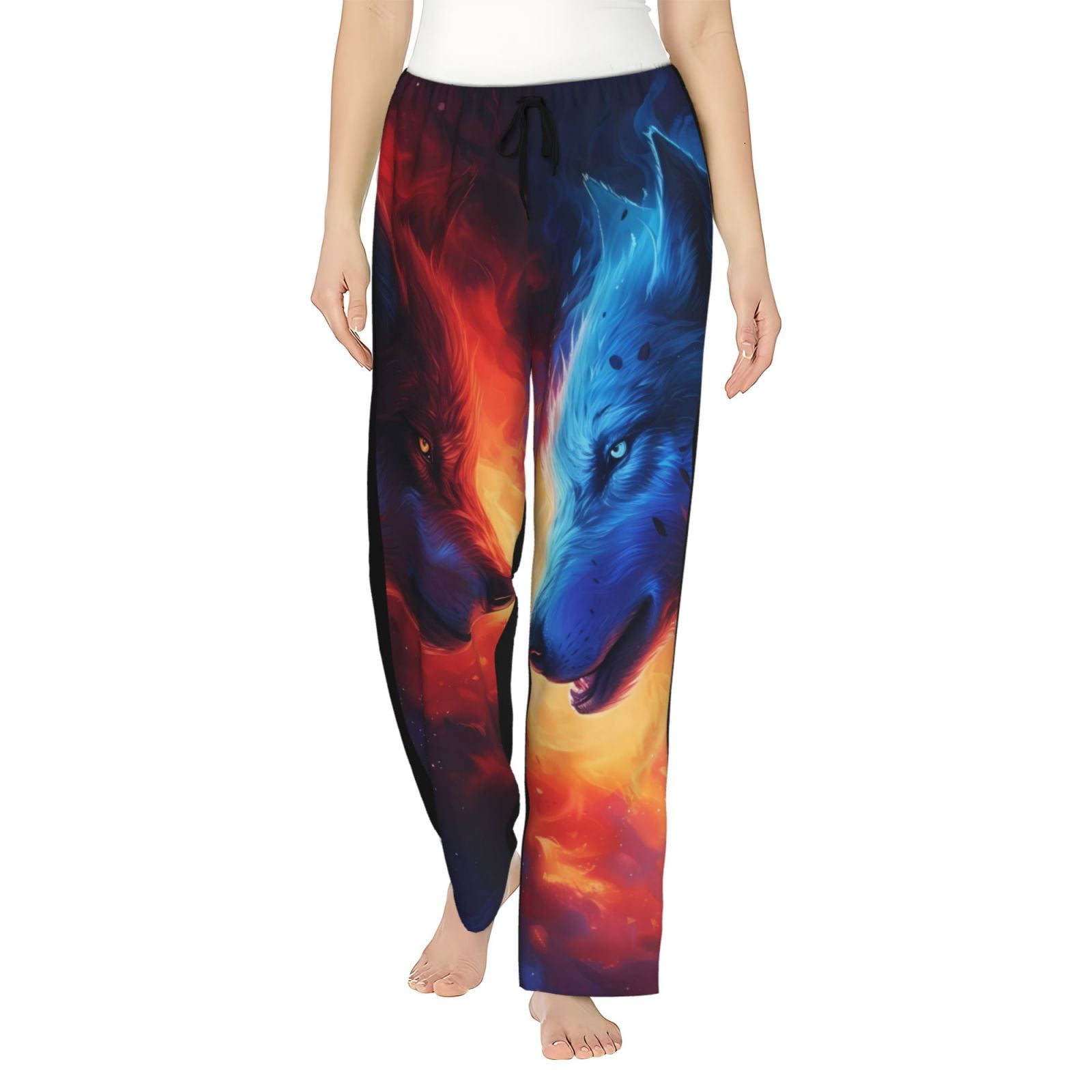 Gaeub Red And Blue Fire Wolf Soft Pajama Pants for Women, Wide Leg ...