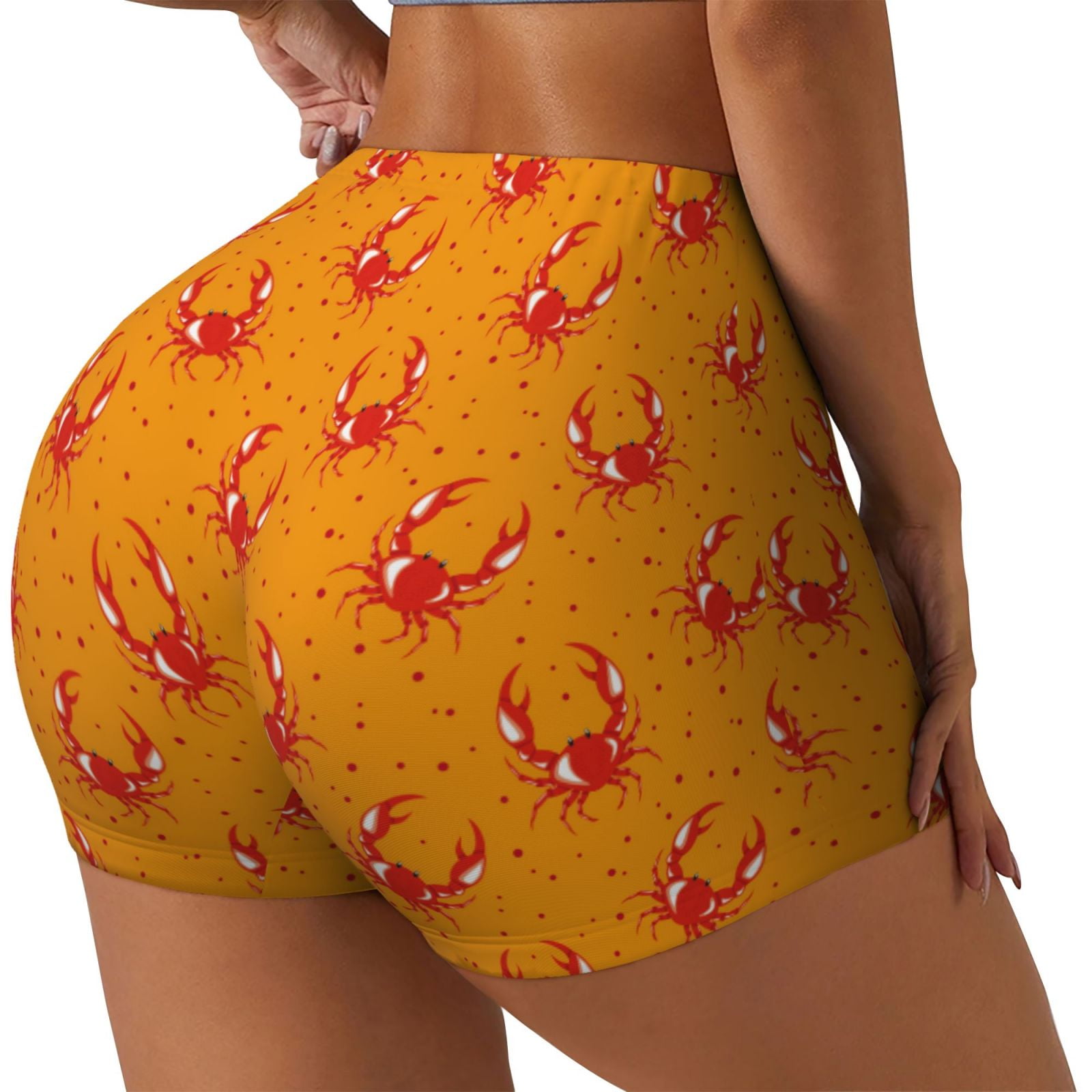 Gaeub Red Crab Print Workout Shorts for Women,Seamless Scrunch Short,Gym Yoga Running Sport ...