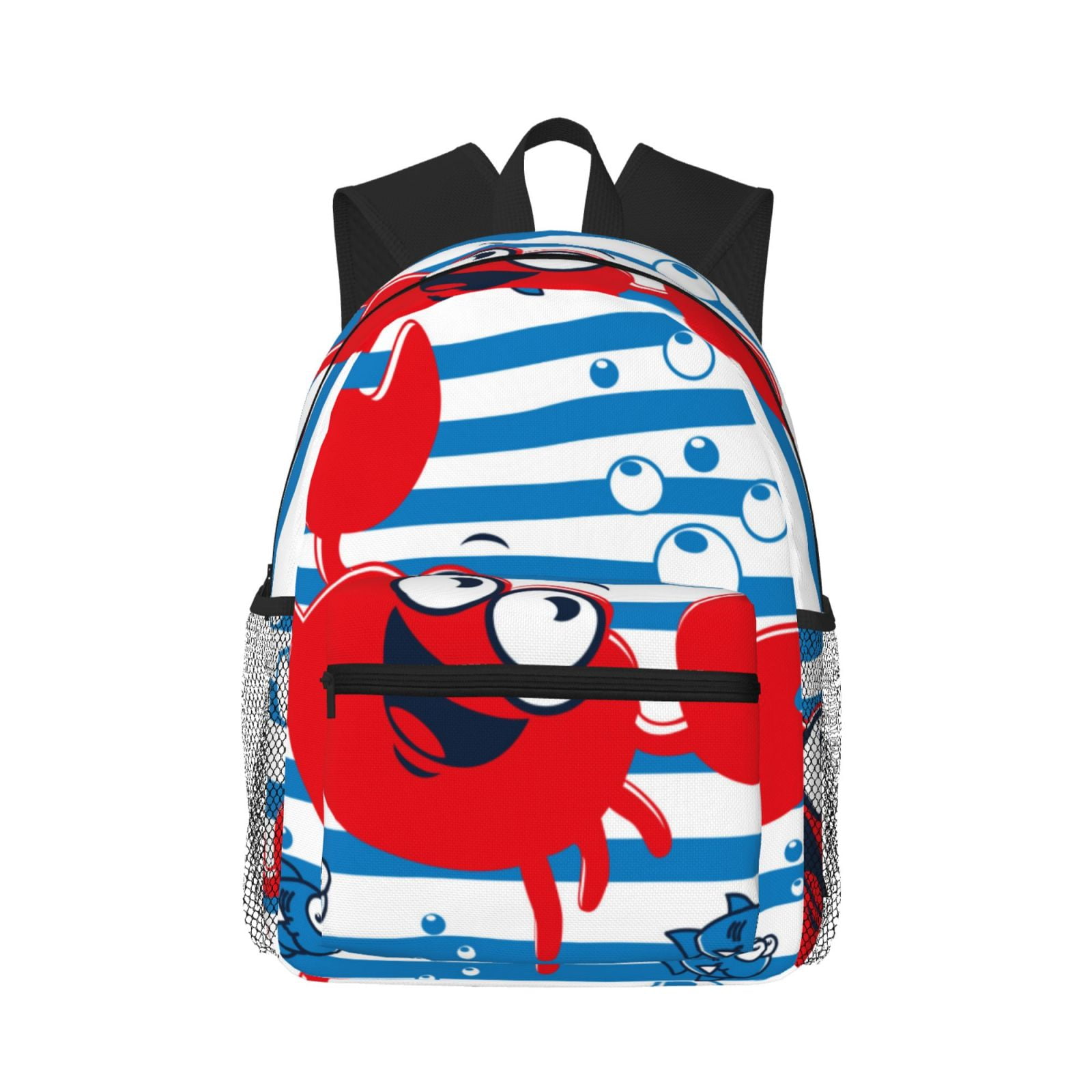 Gaeub Red Funny Crab on Blue Stripe School Backpack Waterproof Bookbag ...