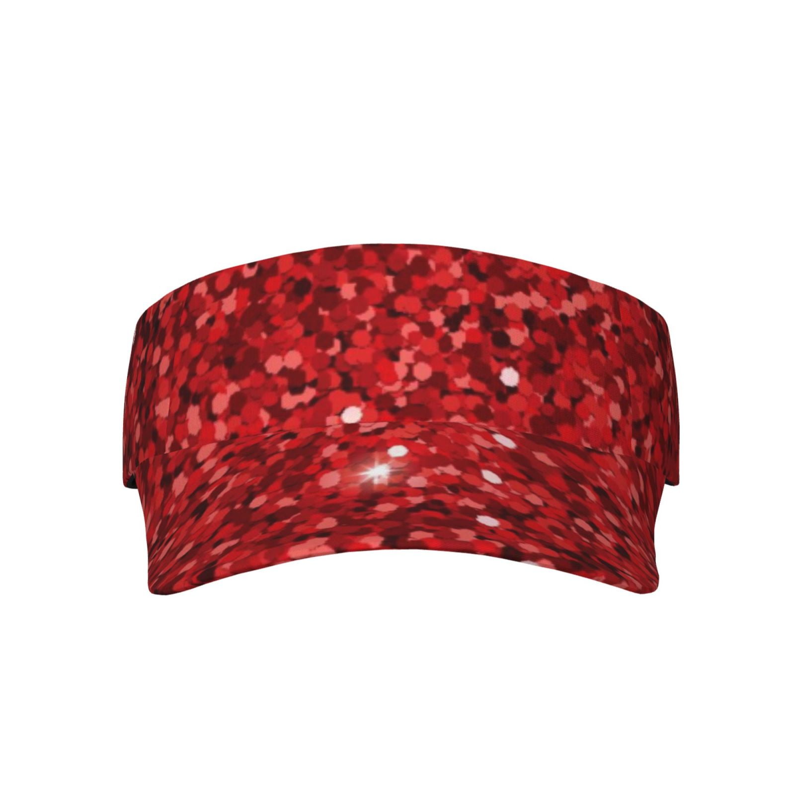 Gaeub Red Glitter Sun Visor Hats with Empty Top and Adjustable, UV ...