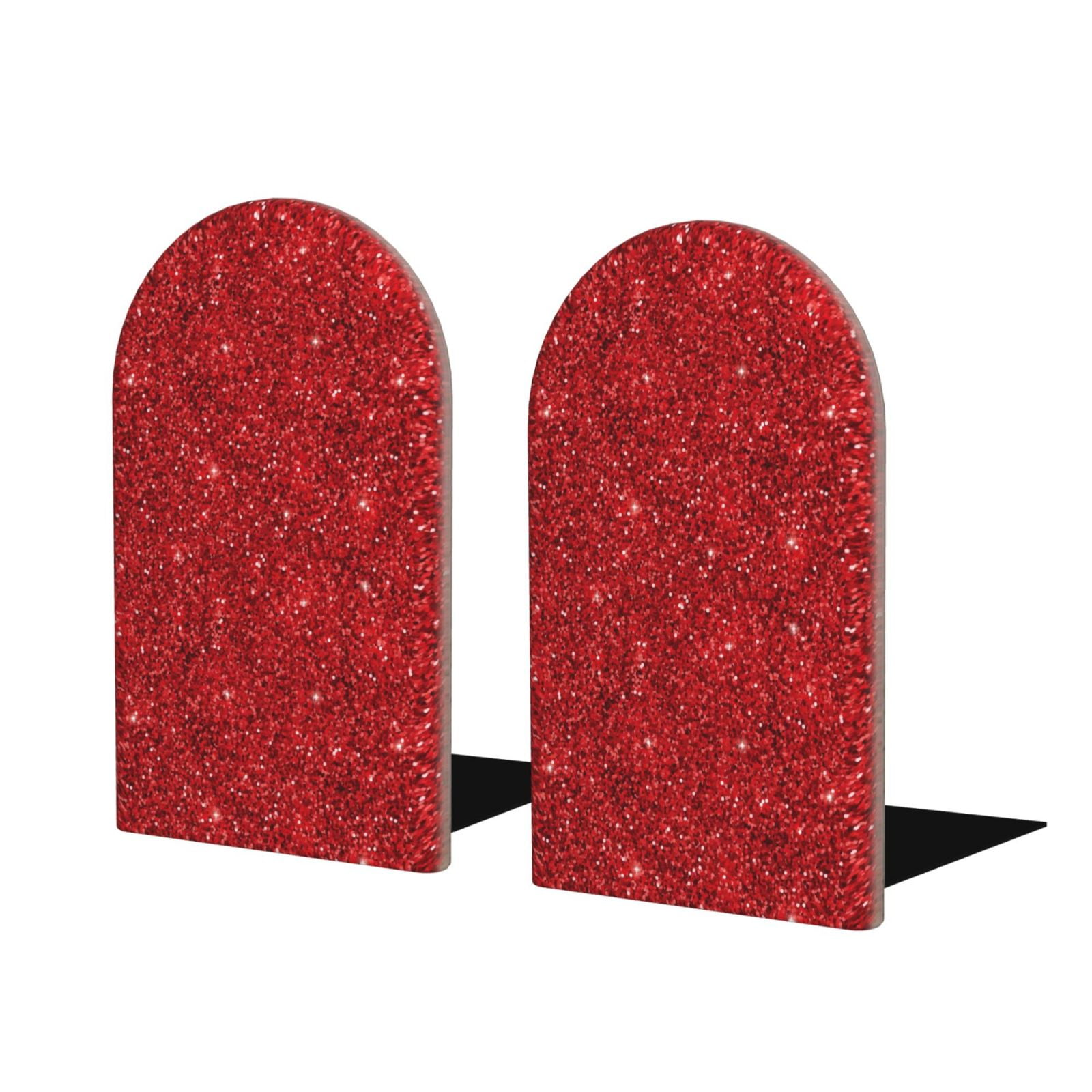 Gaeub Red Glitter Wood Bookends, Non-Slip Bookends, Heavy Duty Wooden ...