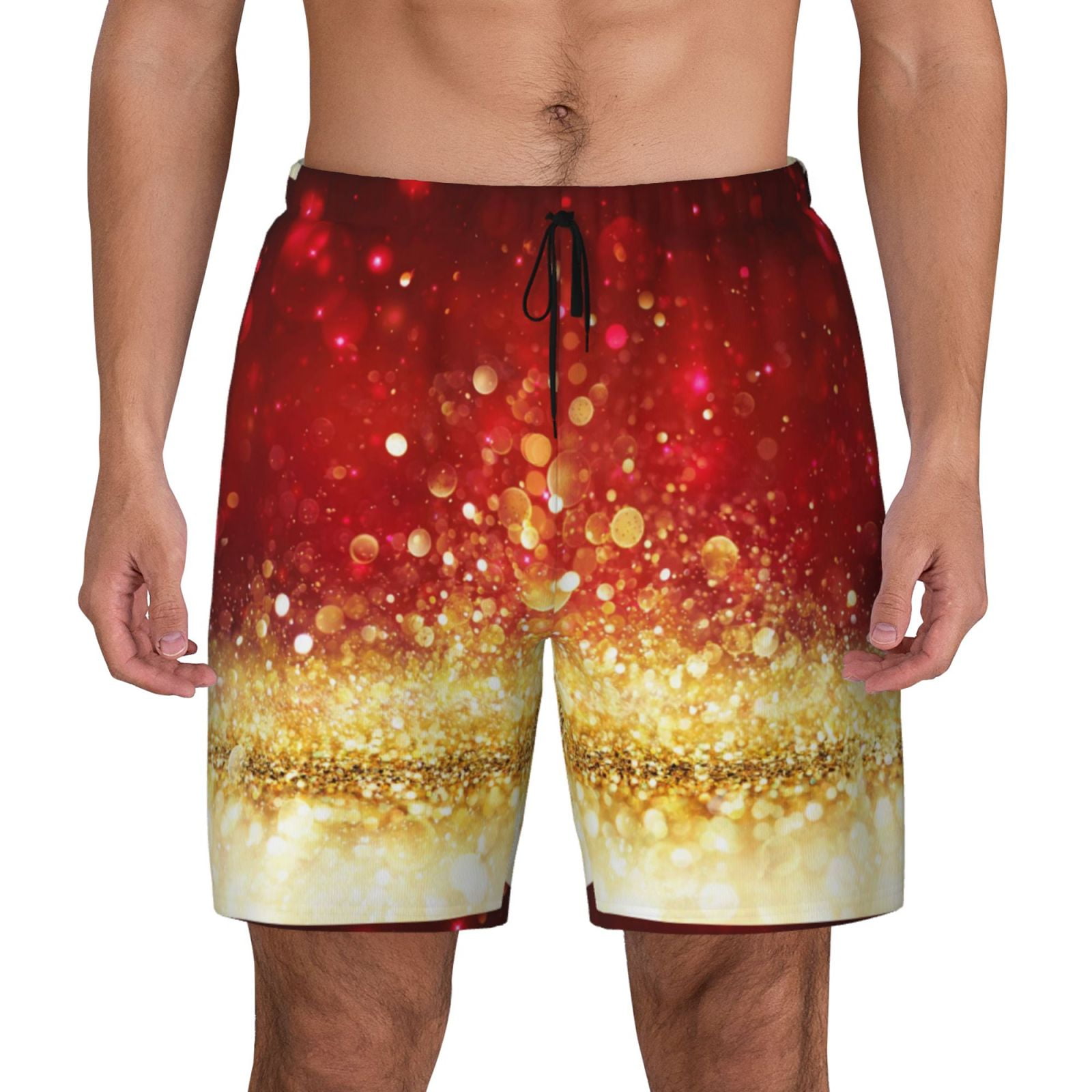 Gaeub Red Gold Glitter Mens Swim Trunks Stretch Beach Shorts Quick Dry ...