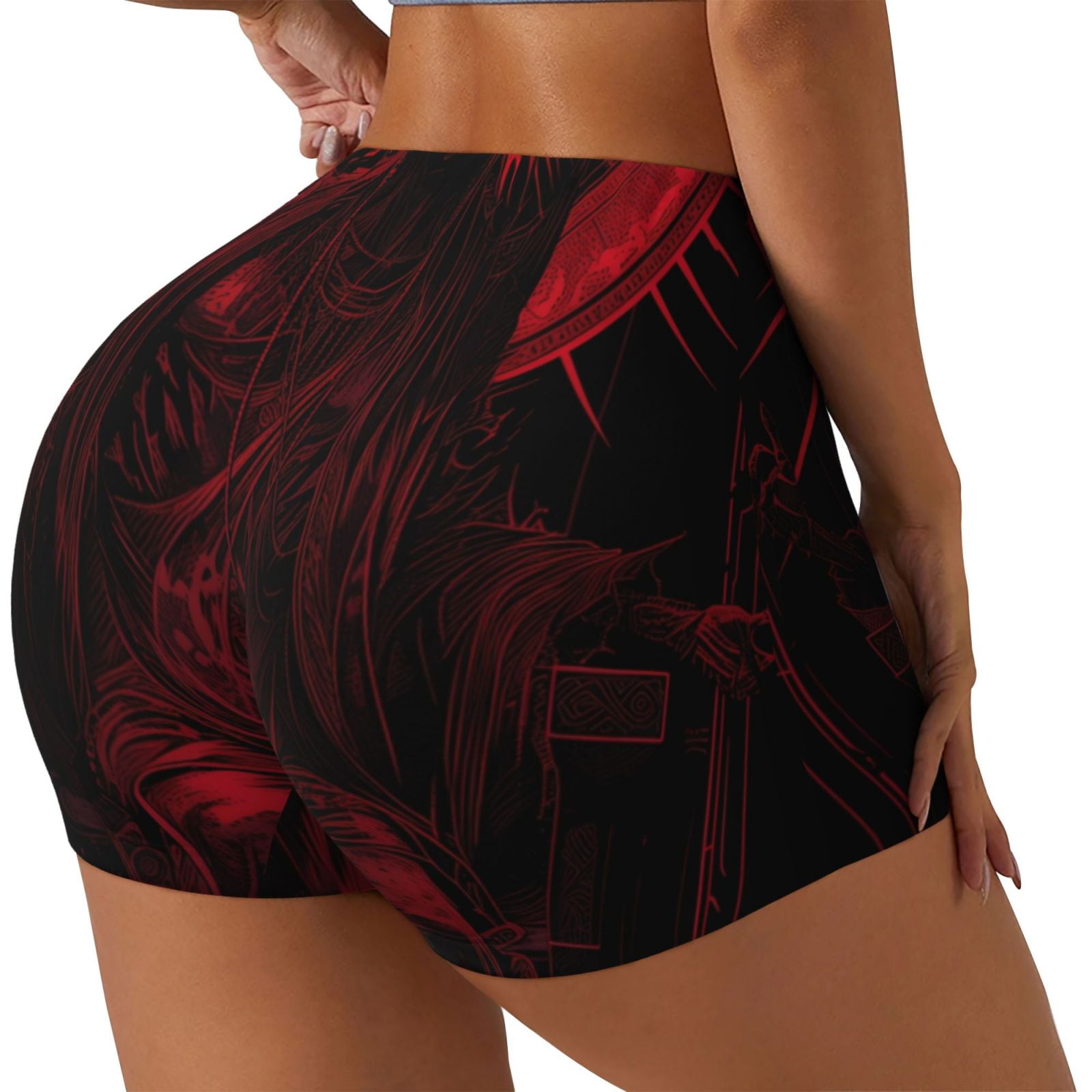Gaeub Red Gothic Skeleton Throne Print Workout Shorts for Women,Seamless Scrunch Short,Gym Yoga ...