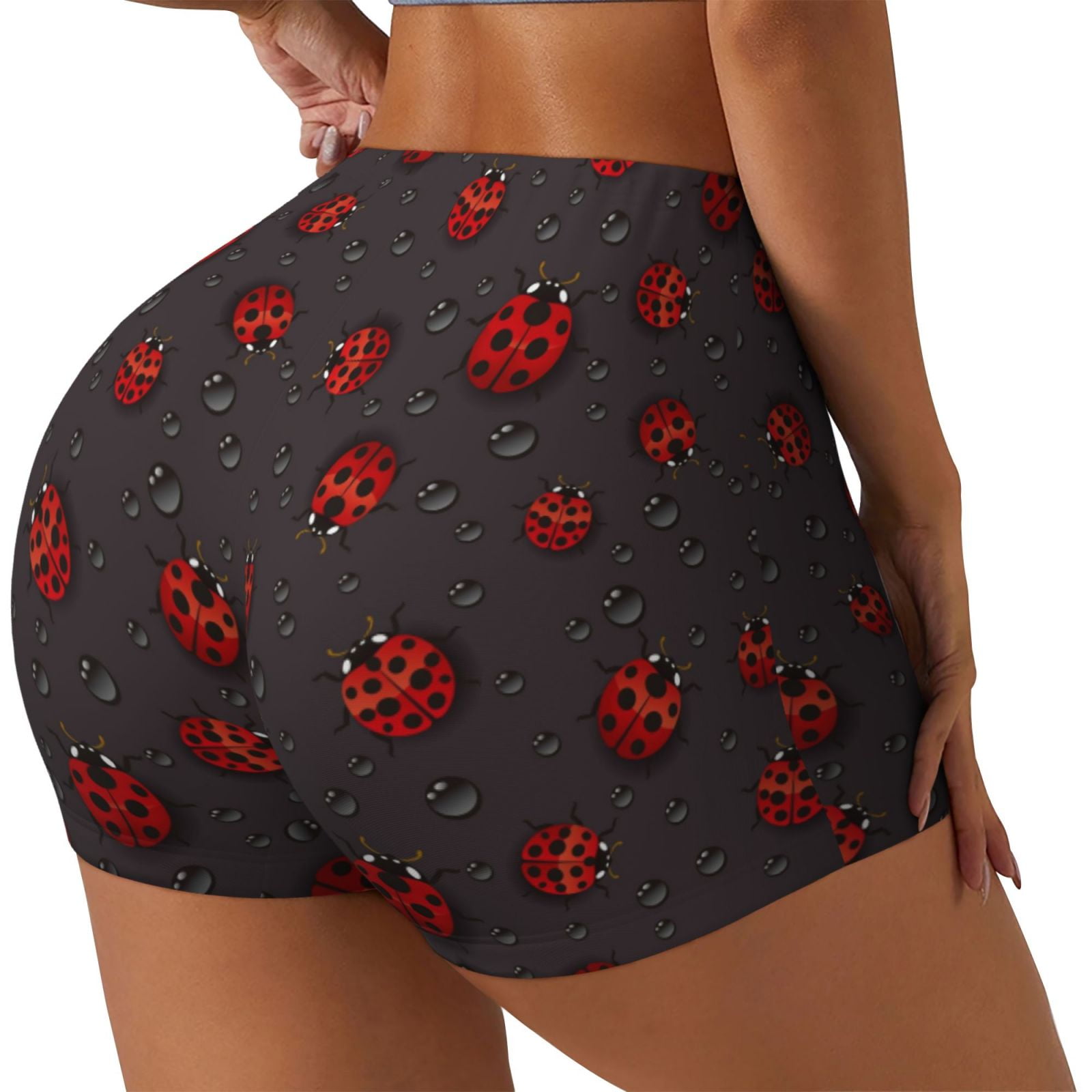 Gaeub Red Ladybugs On Dark Background Print Workout Shorts for Women,Seamless Scrunch Short,Gym ...