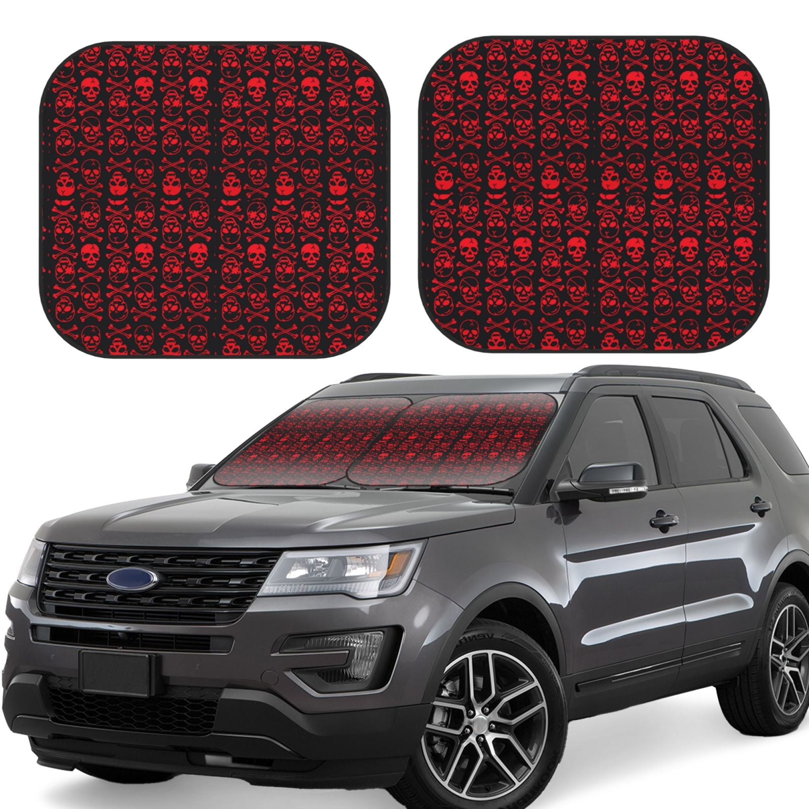 Gaeub Red Skulls With Crossbones Print 2-Piece Windshield Sun Shade ...