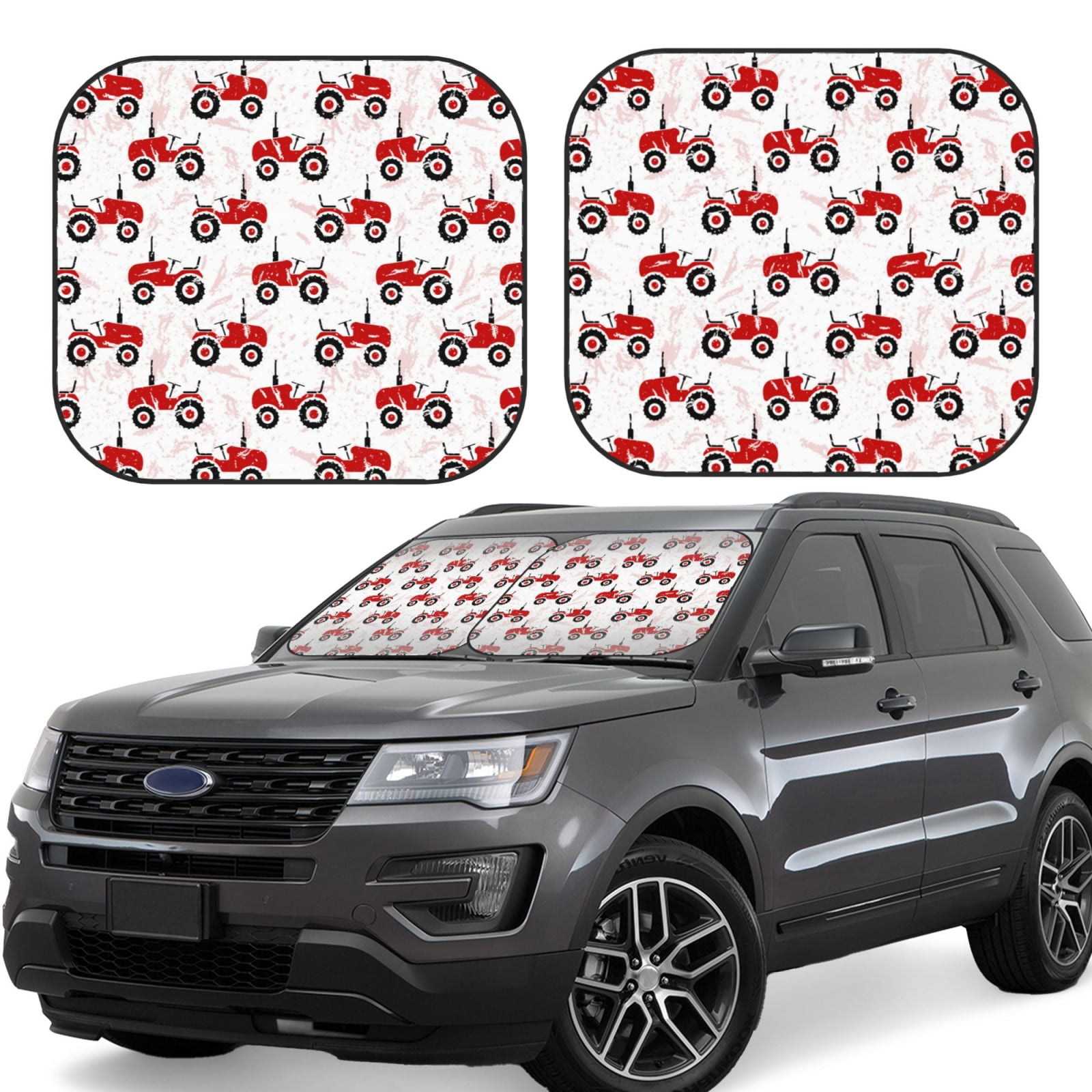 Gaeub Red Wheeled Tractors Print 2-Piece Windshield Sun Shade,Foldable ...