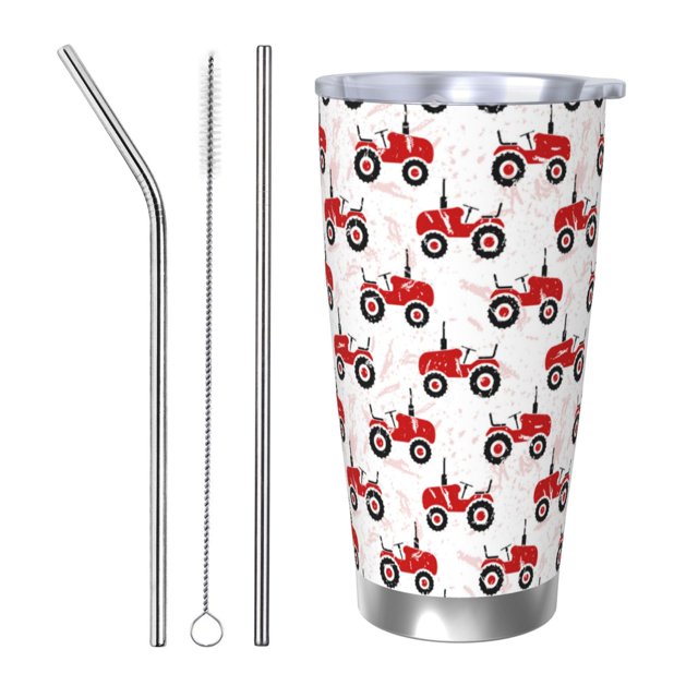 Gaeub Red Wheeled Tractors Print 20-Ounce Stainless Steel Car Cup ...