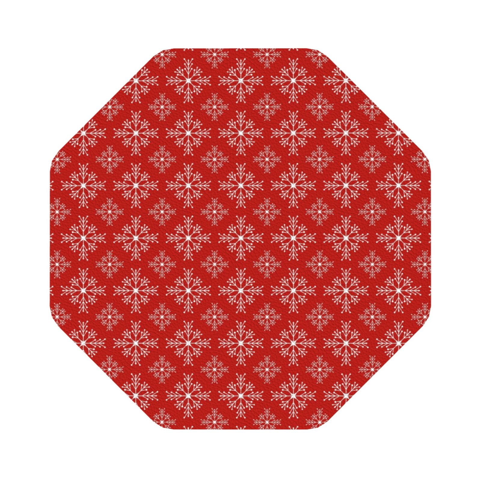 Gaeub Red White Snowflakes Print 6 Pcs Leather Coasters for Drinks ...