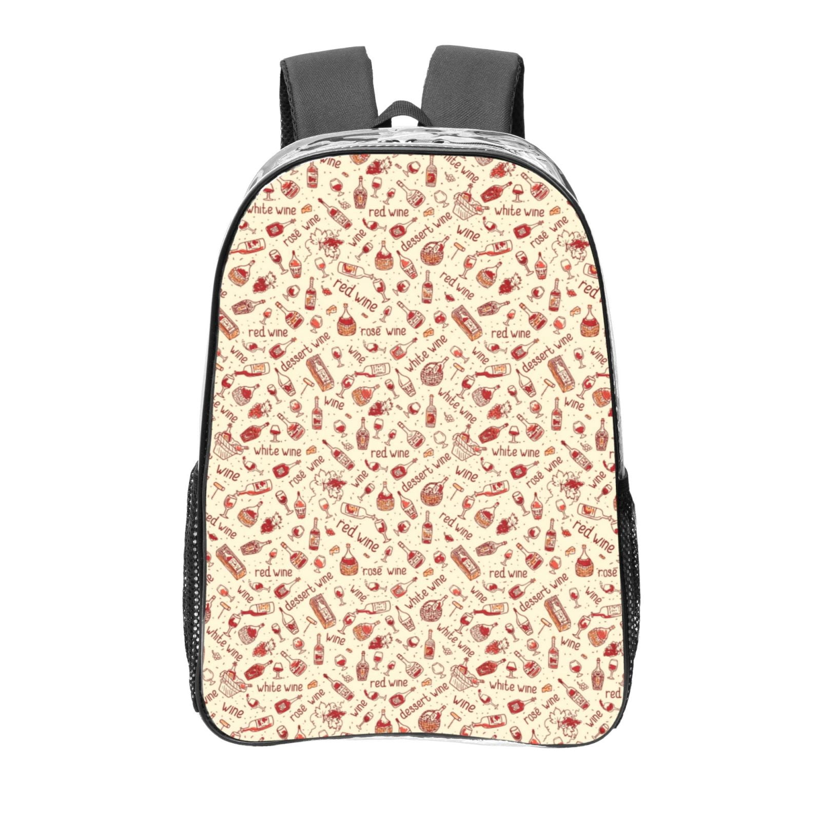 Gaeub Red Wine Print Clear Backpack ,Clear Transparent Backpack, PVC ...