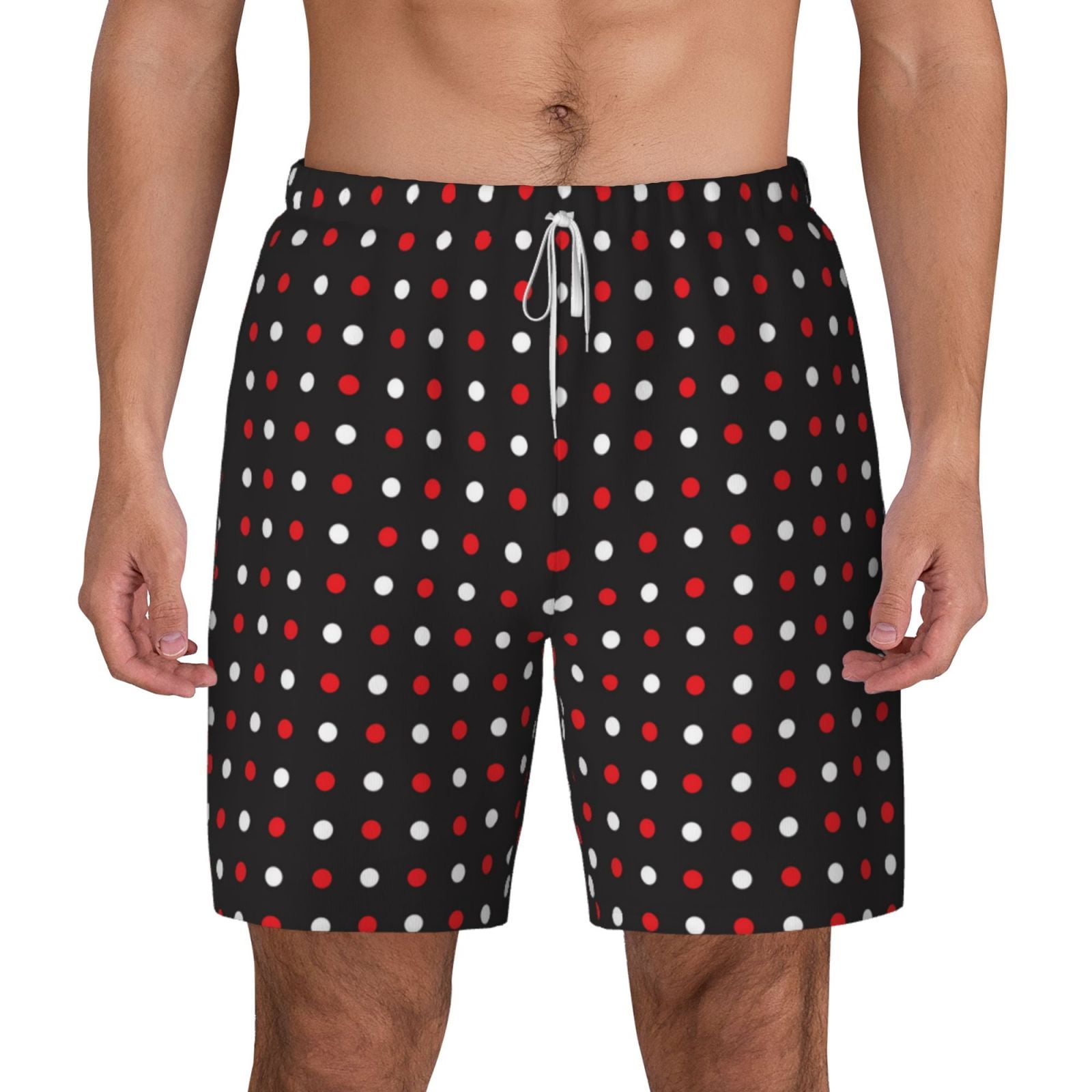 Gaeub Red and white polka dots Mens Swim Trunks Stretch Beach Shorts ...