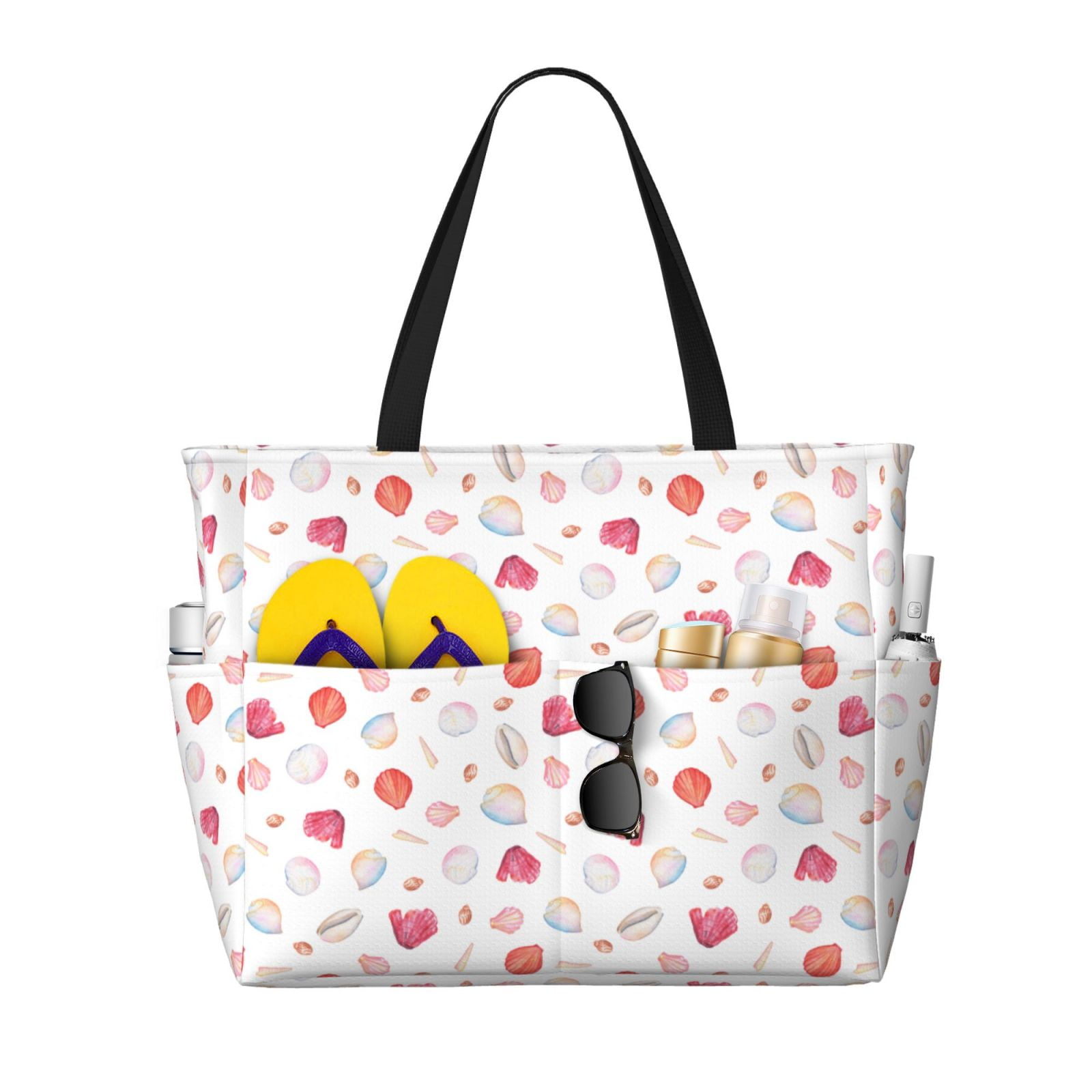 Gaeub Red coral and scallop seashell Beach Travel Bag, Multi-Pocket ...