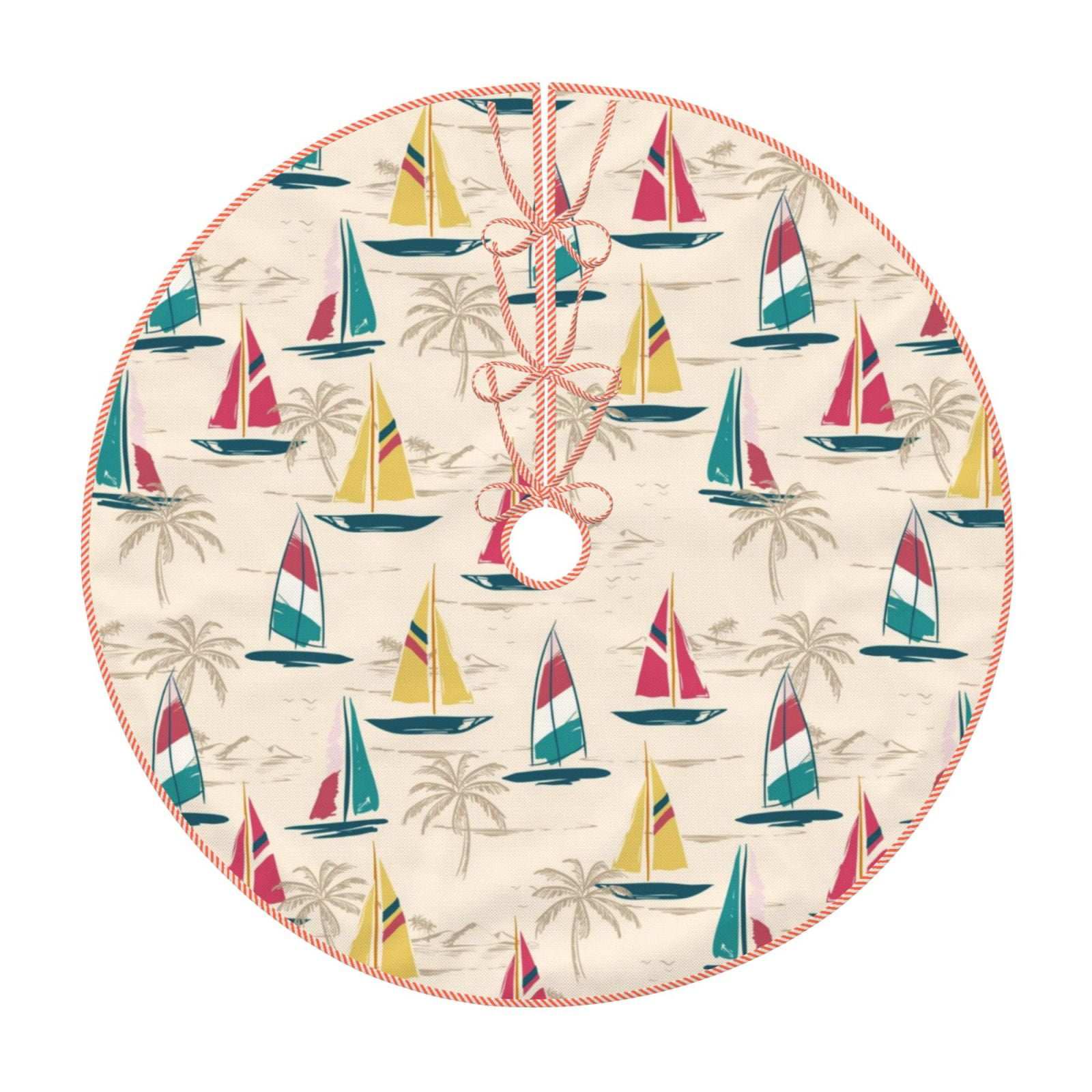 Gaeub Reto Marine Nautical Print Christmas Tree Skirt,Christmas ...