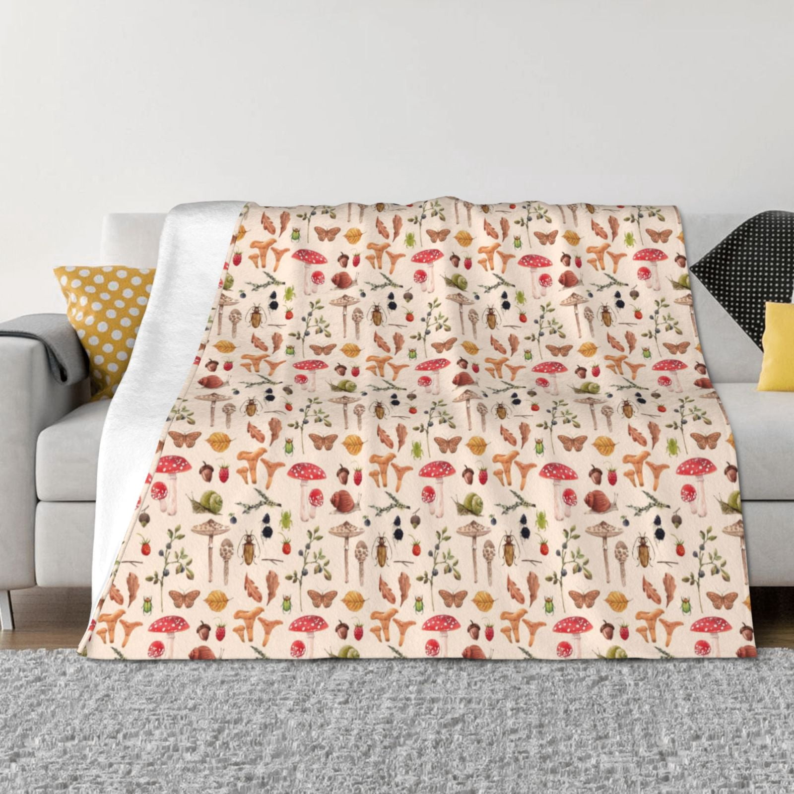 Gaeub Retro Autum Mushrooms Printed Flannel Throw Blanket,Plush Throw ...