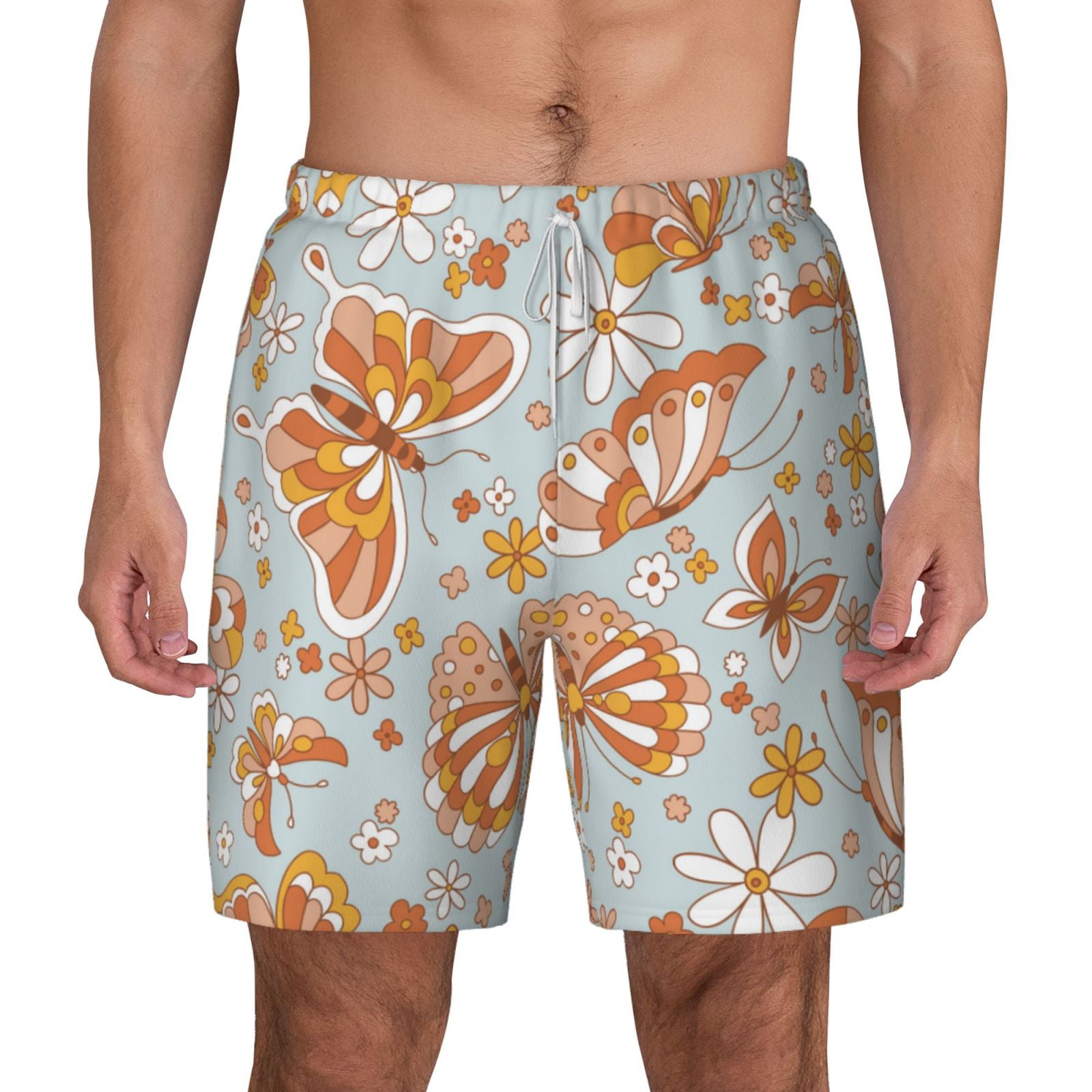 Gaeub Retro Floral Butterfly Mens Swim Trunks Stretch Beach Shorts ...