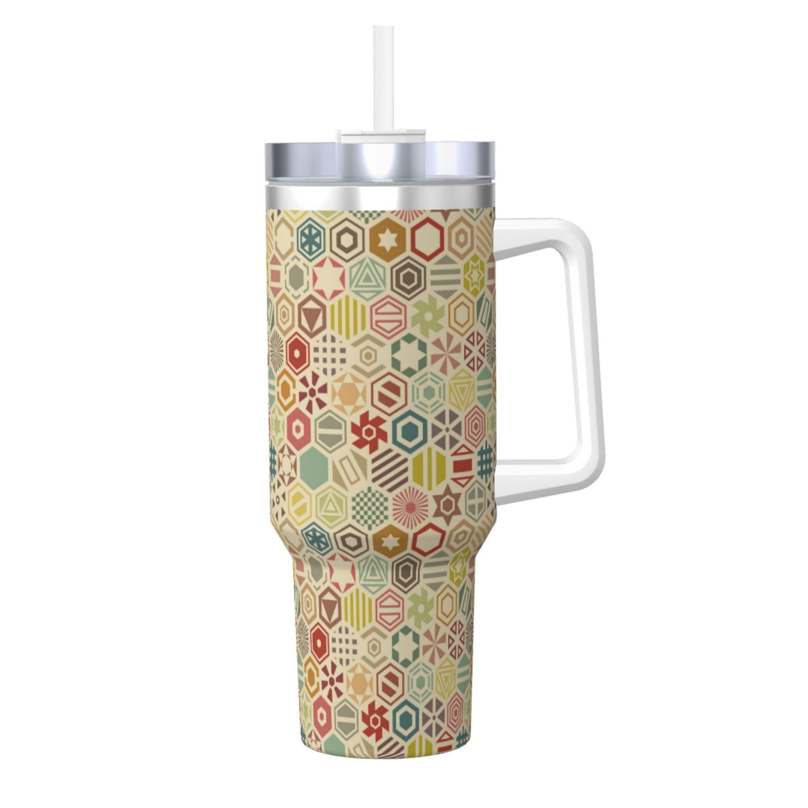 Gaeub Retro Geometry Print Stainless Steel Hot/Cold Coffee Cup,40oz Ice ...