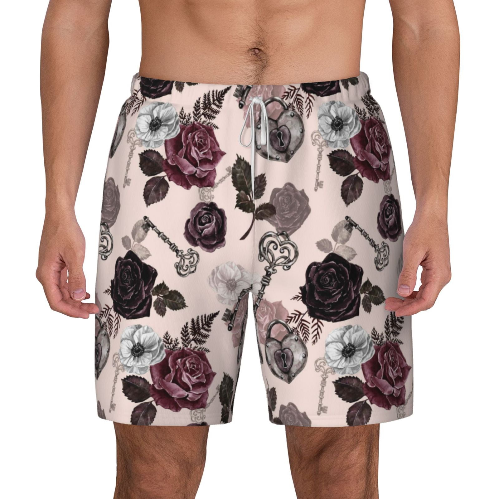 Gaeub Retro Red Black Roses Mens Swim Trunks Stretch Beach Shorts Quick ...