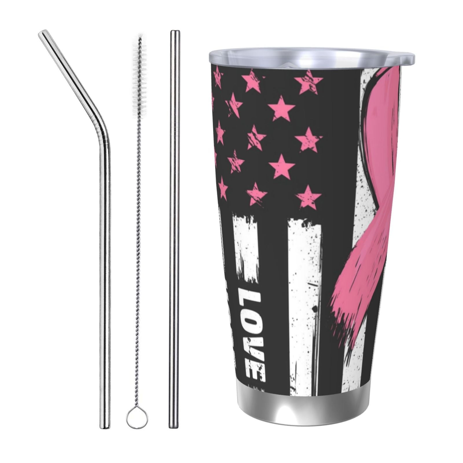 Gaeub Ribbon Breast Cancer Awareness Print 20-Ounce Stainless Steel Car ...