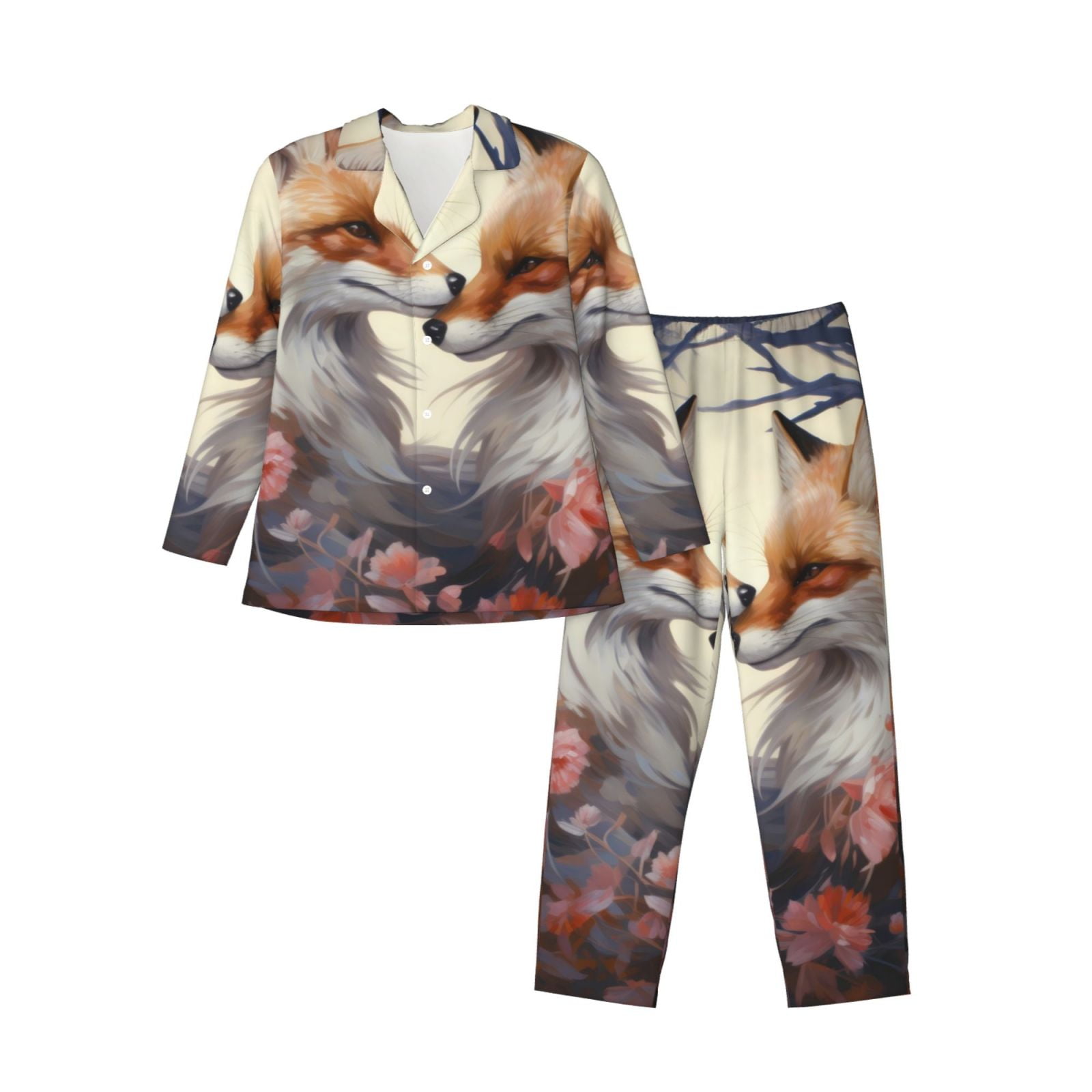 Gaeub Romantic Flower Fox Mens Pajamas Set Mens Sleepwear with Long ...