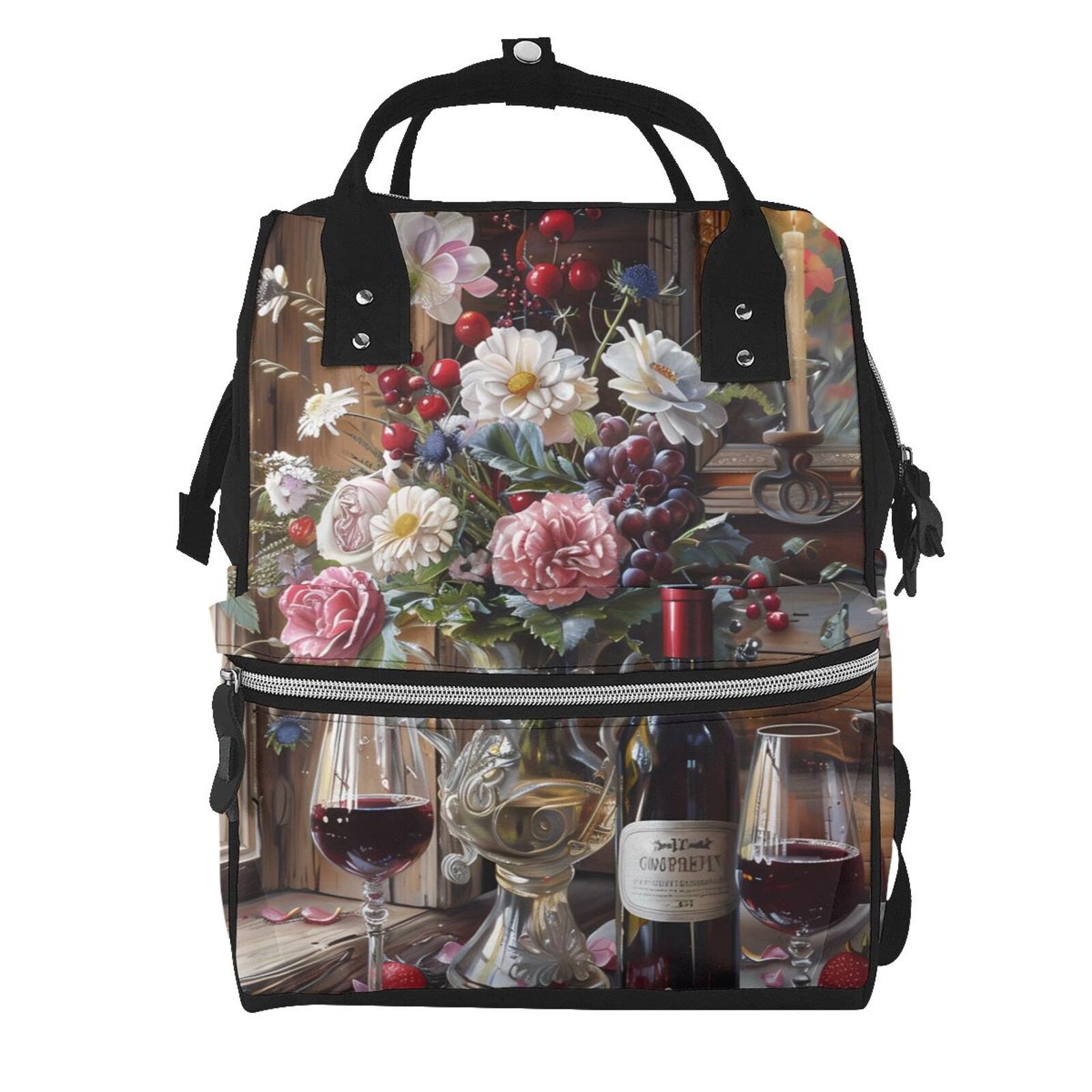 Gaeub Romantic Wine Flowers Print Mummy Diaper Bag Backpack,Durable ...