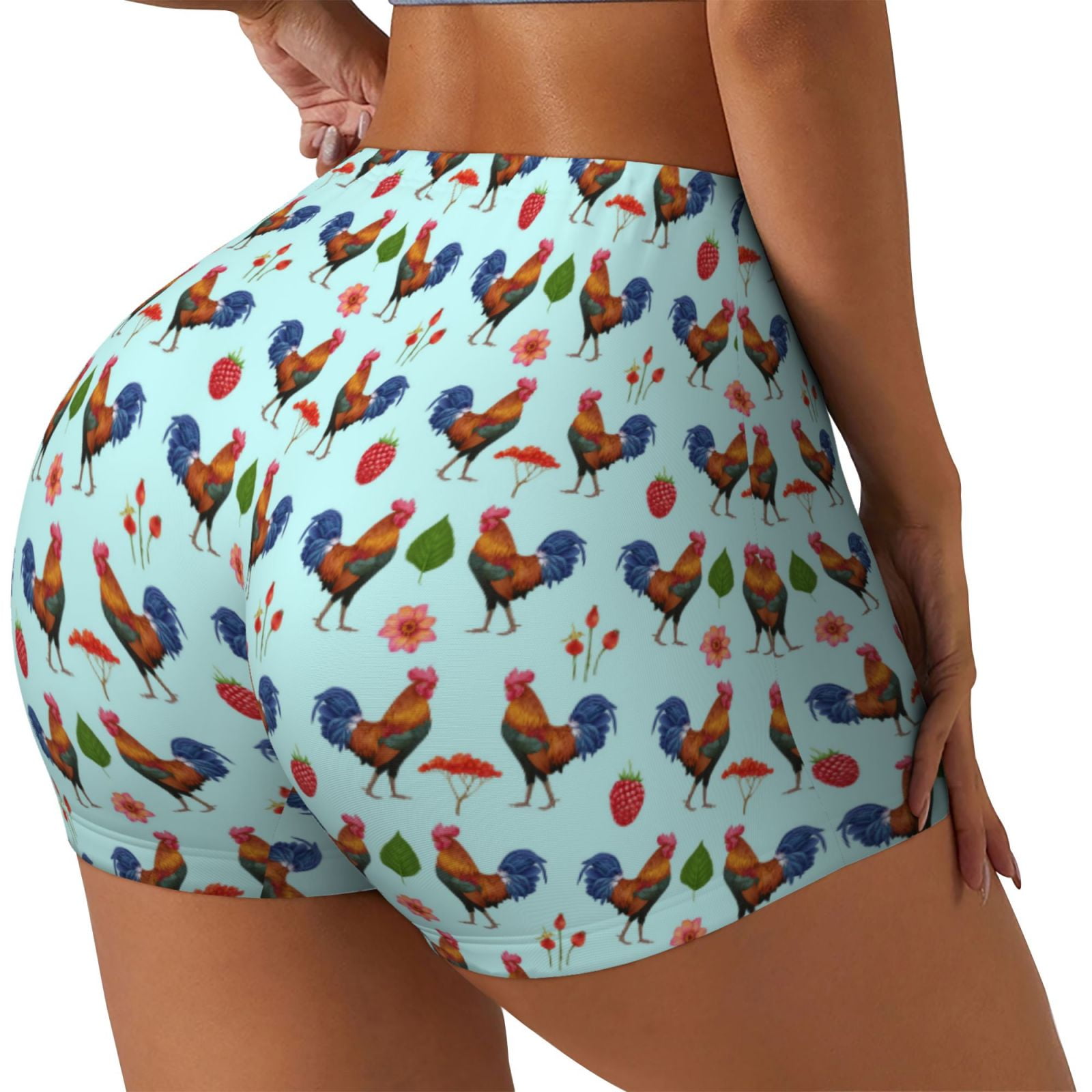 Gaeub Roosters And Plants Print Workout Shorts for Women,Seamless ...