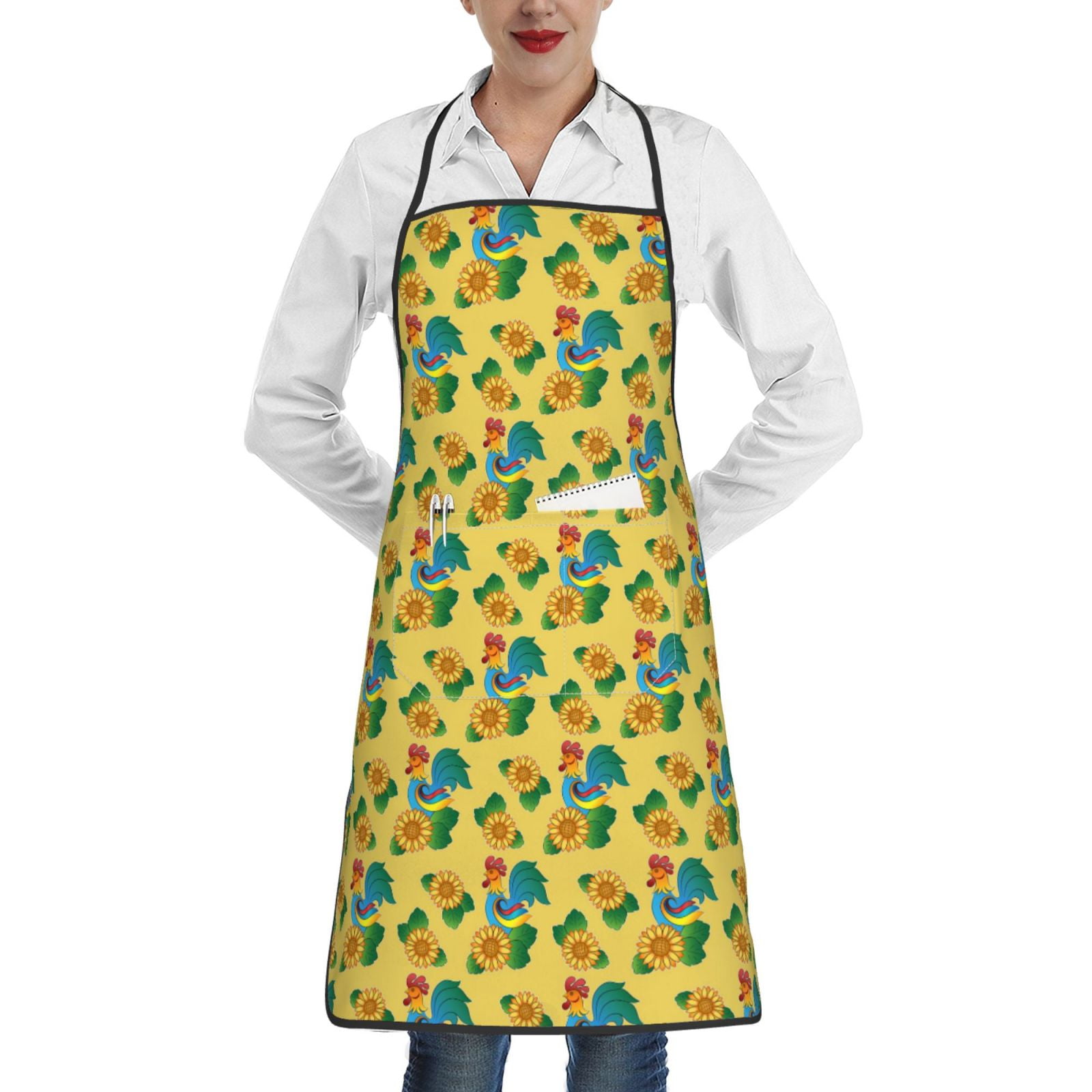 Gaeub Roosters And Sunflowers Kitchen Cooking Aprons Adjustable Bib ...