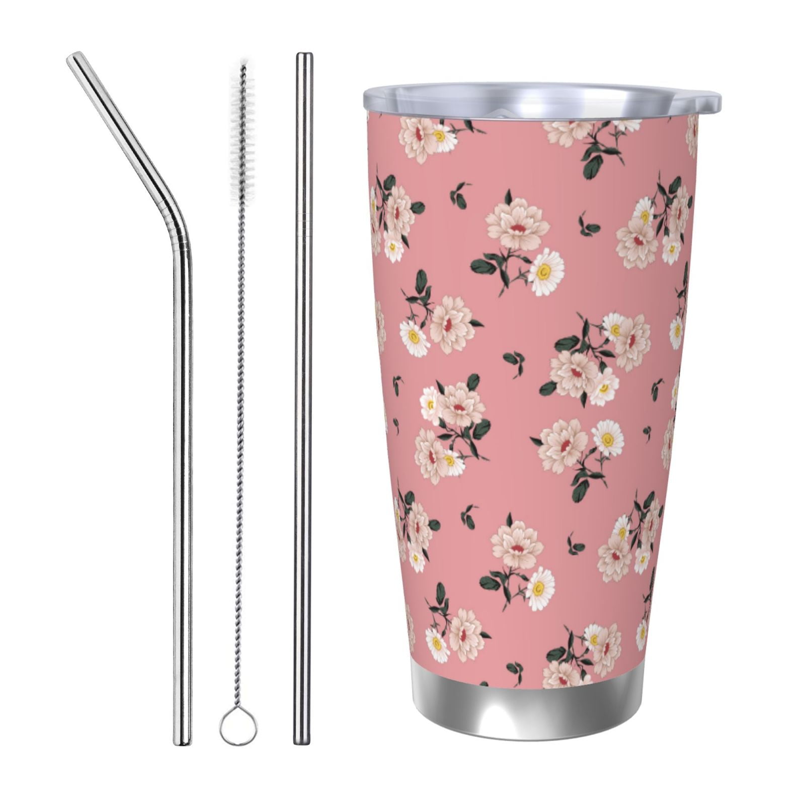 Gaeub Rose Flowers Print 20-Ounce Stainless Steel Car Cup,Tumblers Cups with Lids and Straw ...