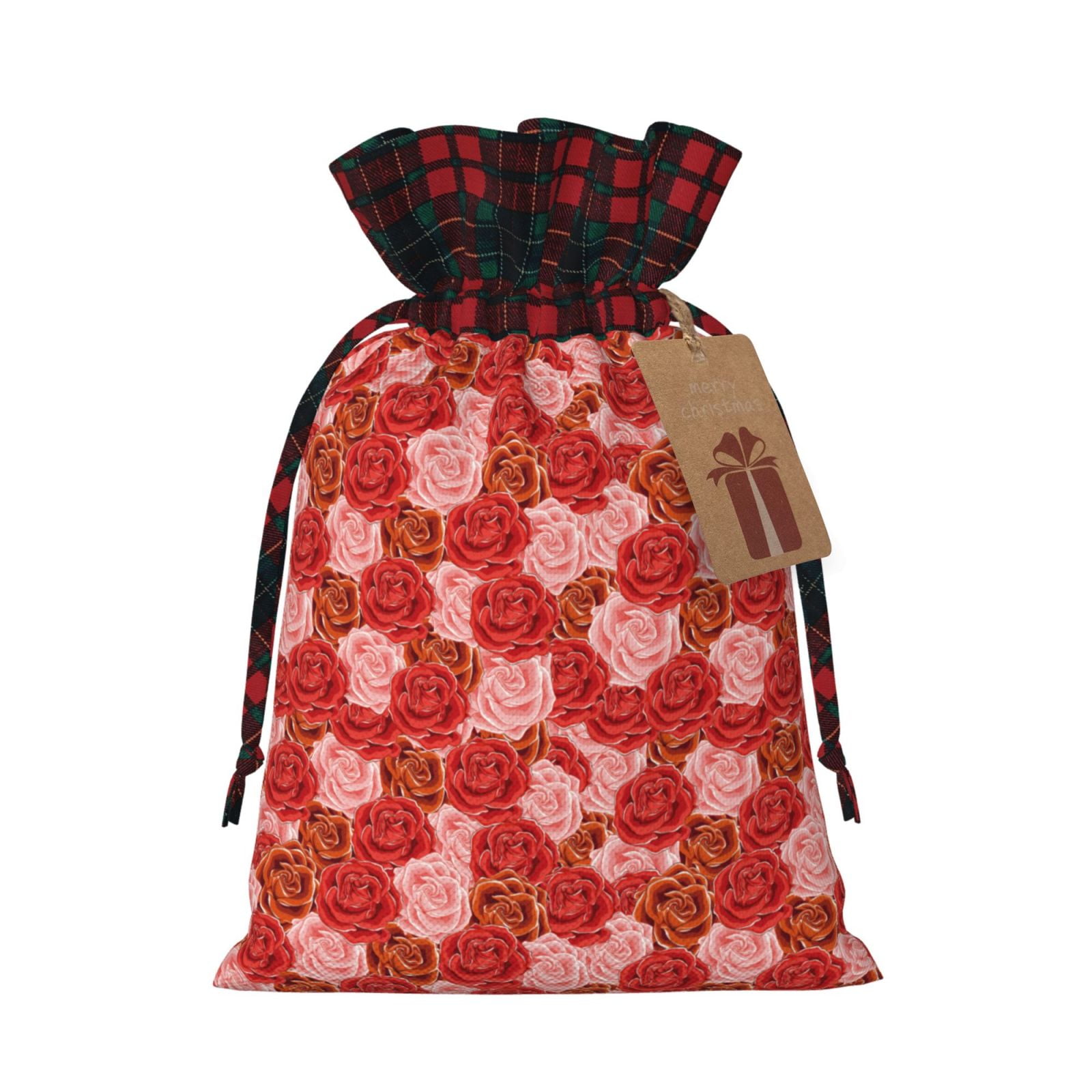 Gaeub Rose Flowers Print Christmas Gift Bag with Drawstrings,Drawstring ...