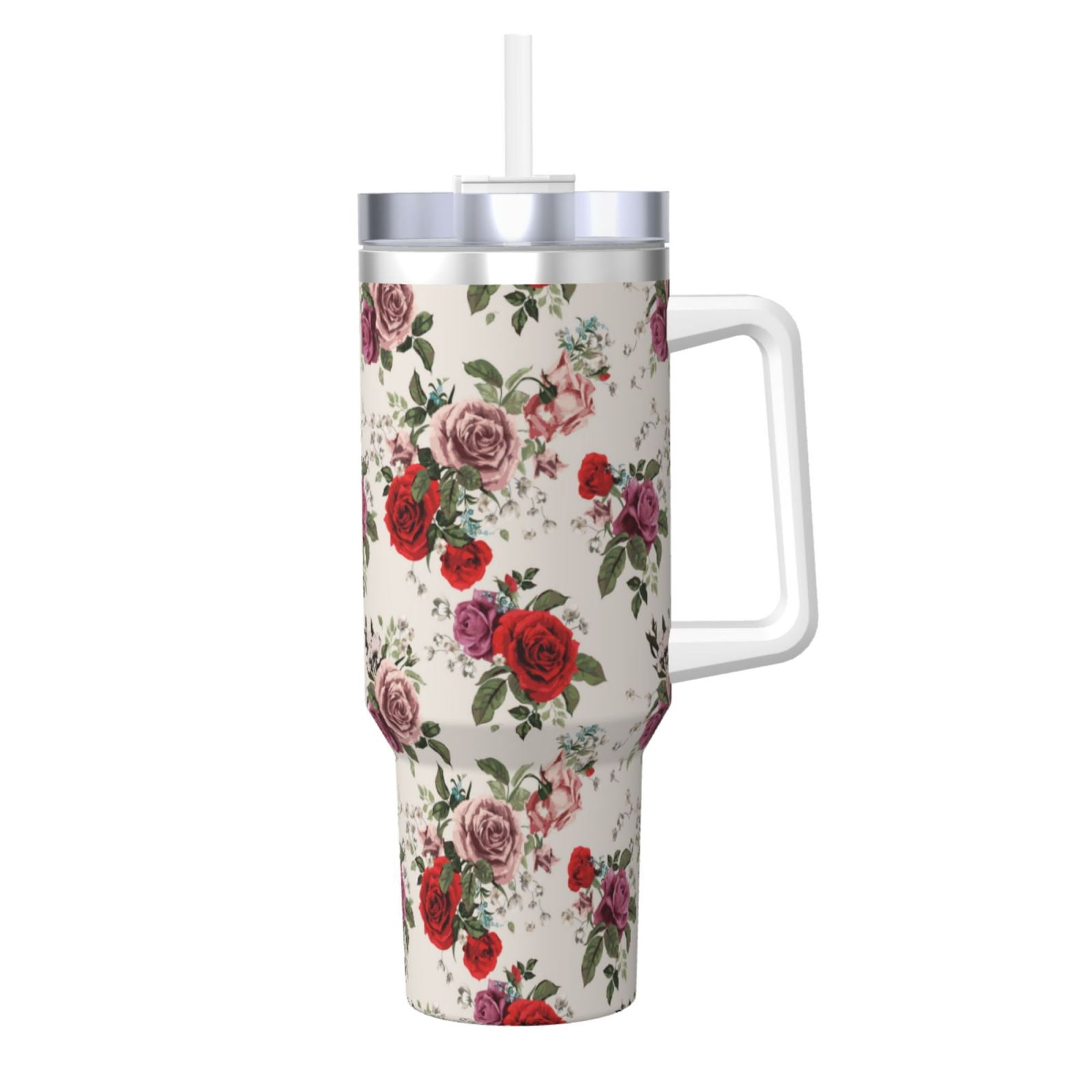 Gaeub Rose Flowers Print Stainless Steel Hot/Cold Coffee Cup,40oz Ice ...