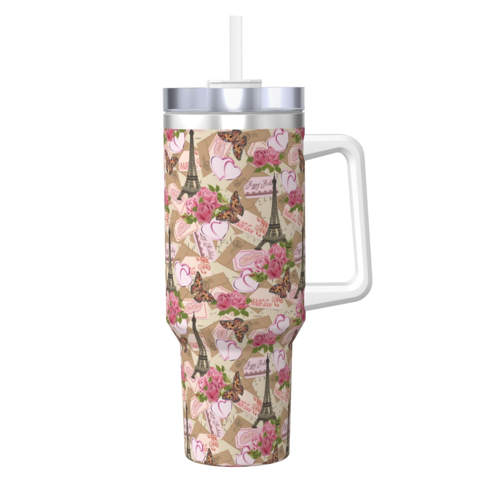 Gaeub Rose Flowers Print Stainless Steel Hot/Cold Coffee Cup,40oz Ice ...