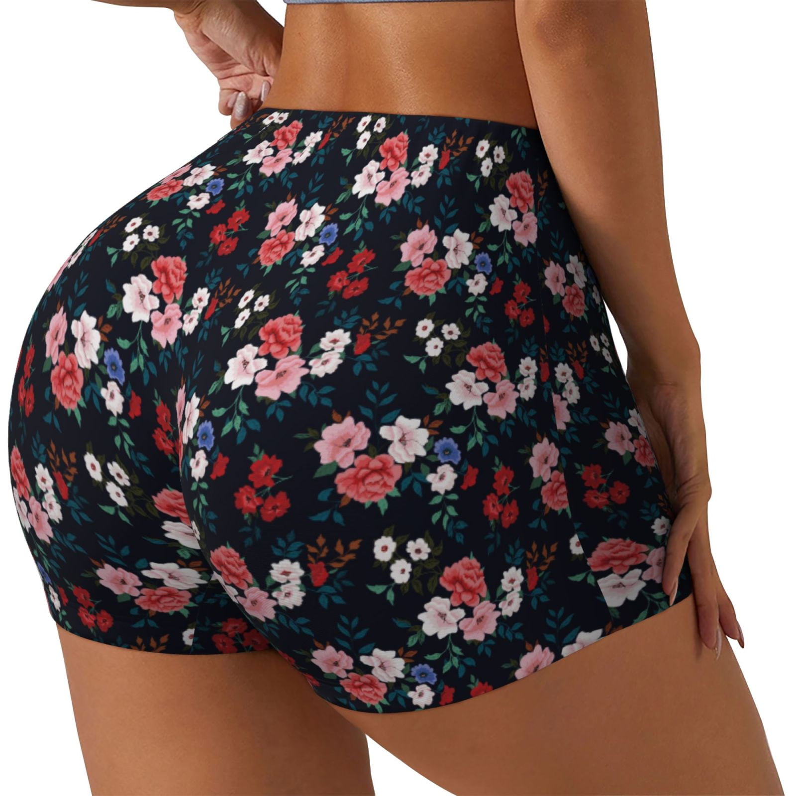 Gaeub Rose Flowers Print Workout Shorts for Women,Seamless Scrunch Short,Gym Yoga Running Sport ...