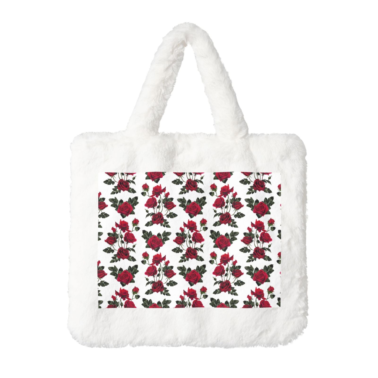 Gaeub Rose Flowers Printed Plush Underarm Bag, Ladies Fluffy Shoulder ...