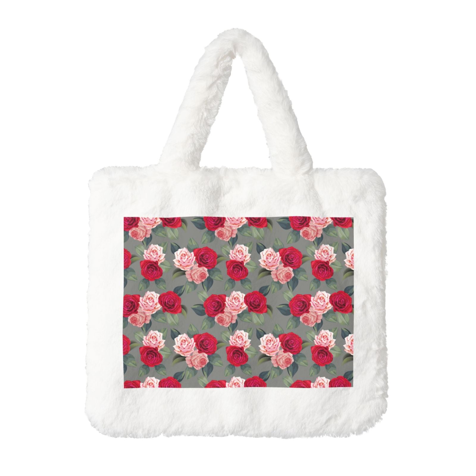 Gaeub Rose Flowers Printed Plush Underarm Bag, Ladies Fluffy Shoulder ...