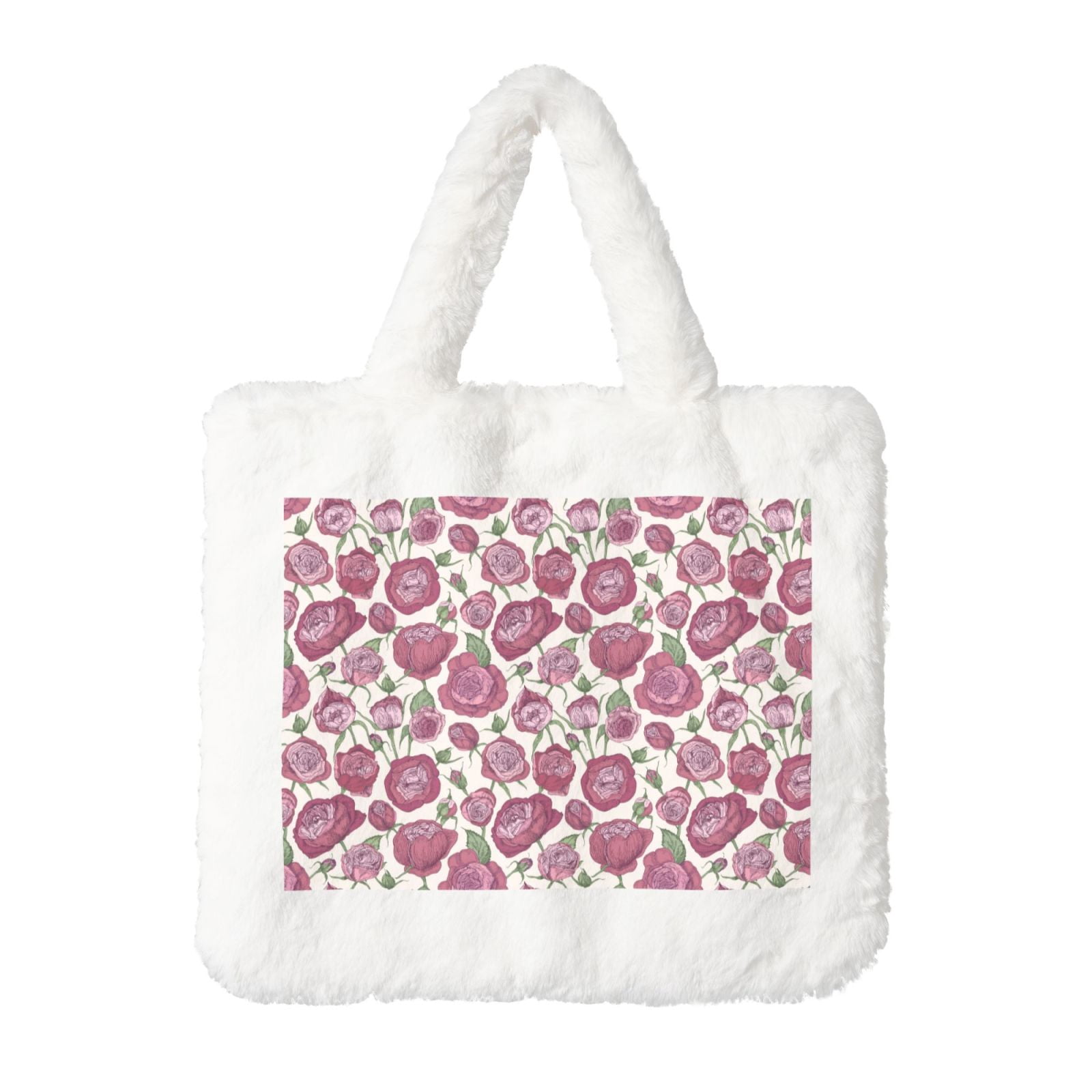 Gaeub Rose Flowers Printed Plush Underarm Bag, Ladies Fluffy Shoulder ...