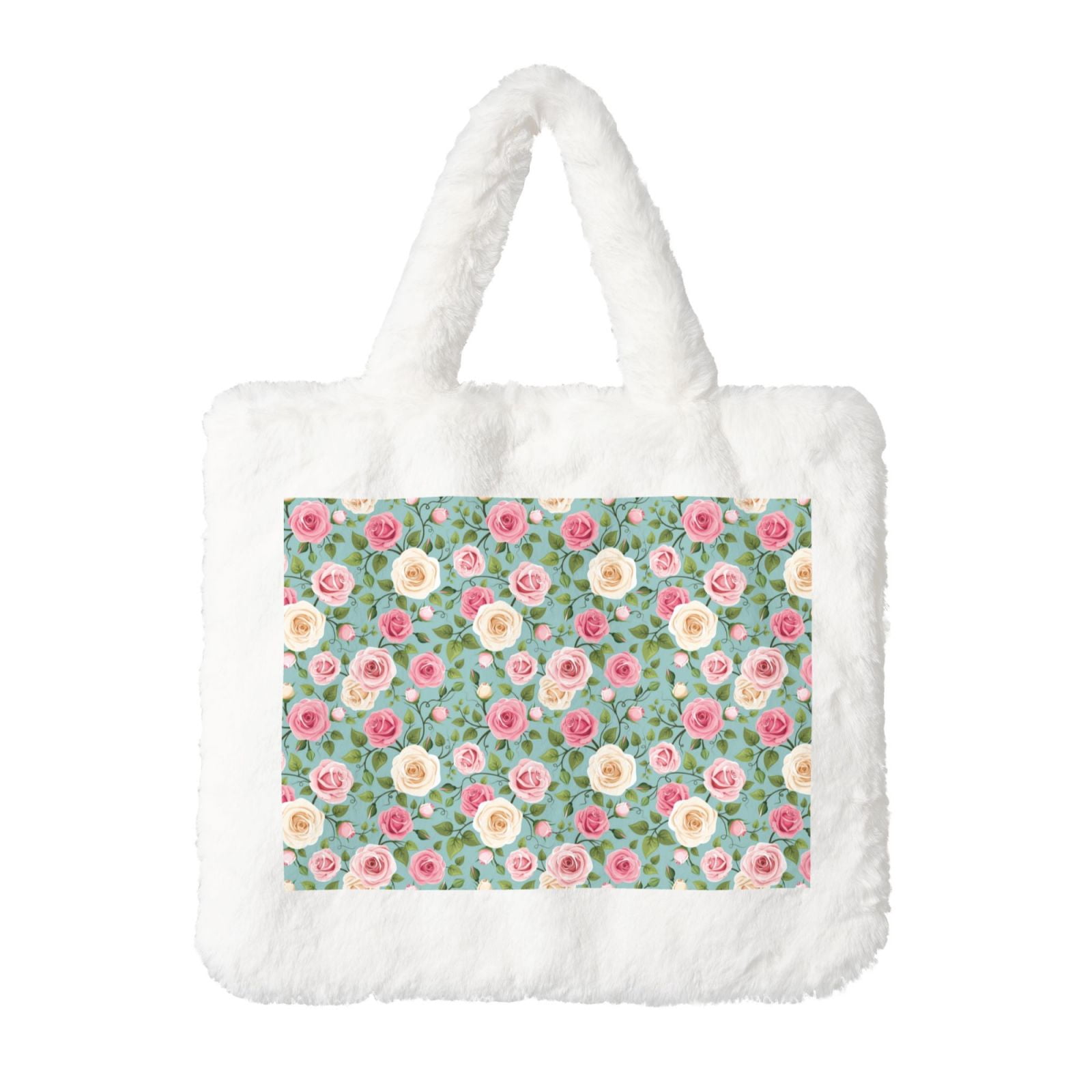 Gaeub Rose Flowers Printed Plush Underarm Bag, Ladies Fluffy Shoulder ...